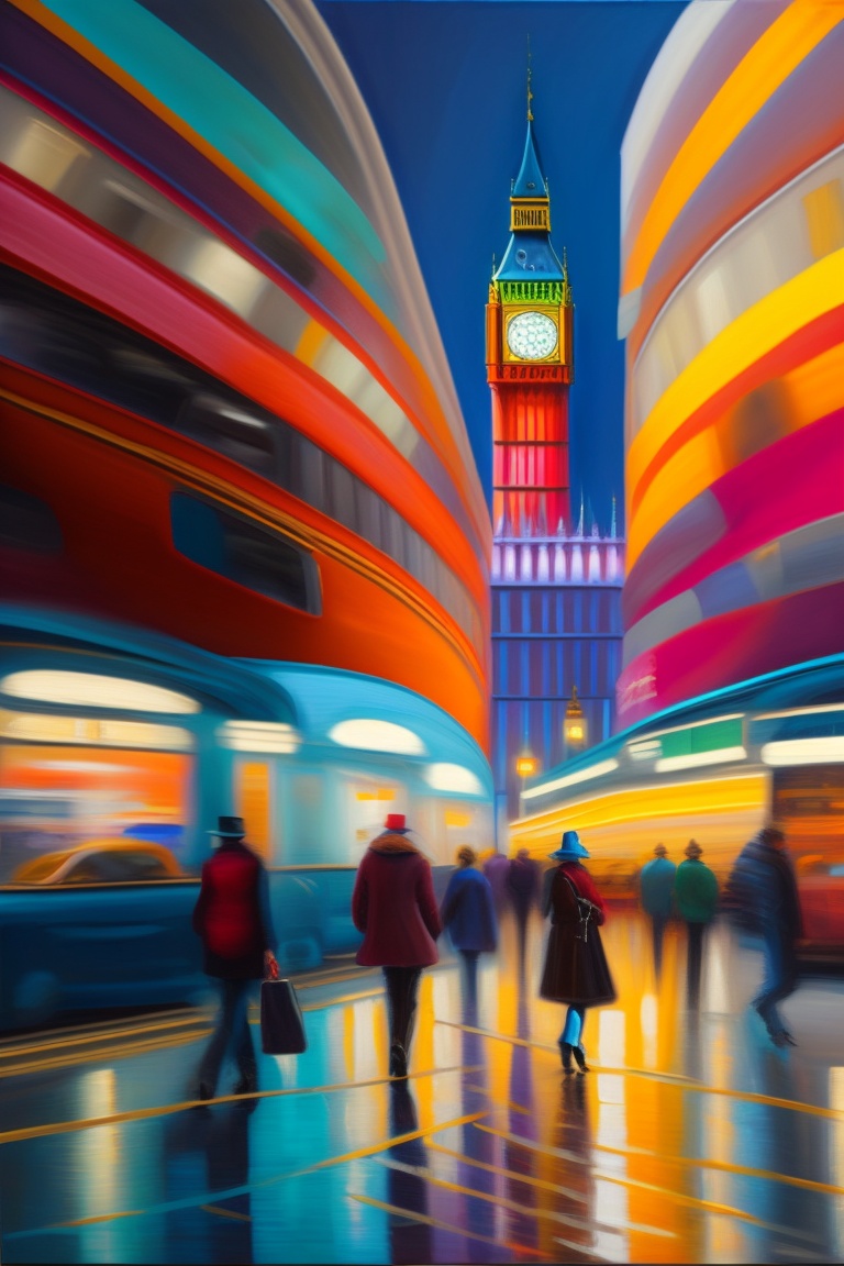 Lexica - An colourful abstract oil painting of London with Big Ben in ...