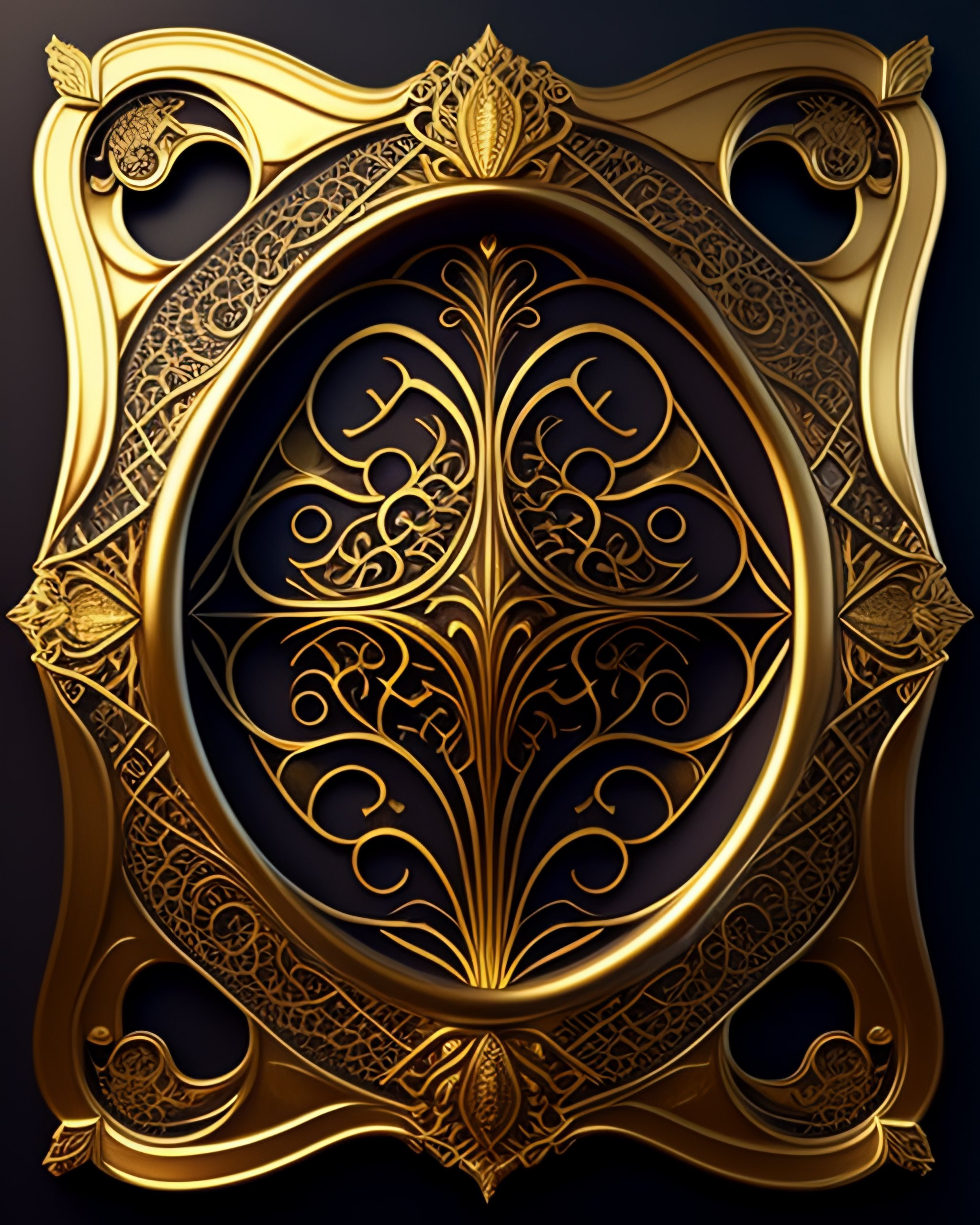 Lexica - An intricate art nouveau edges frame, with golden entertwined edges and empty black ...