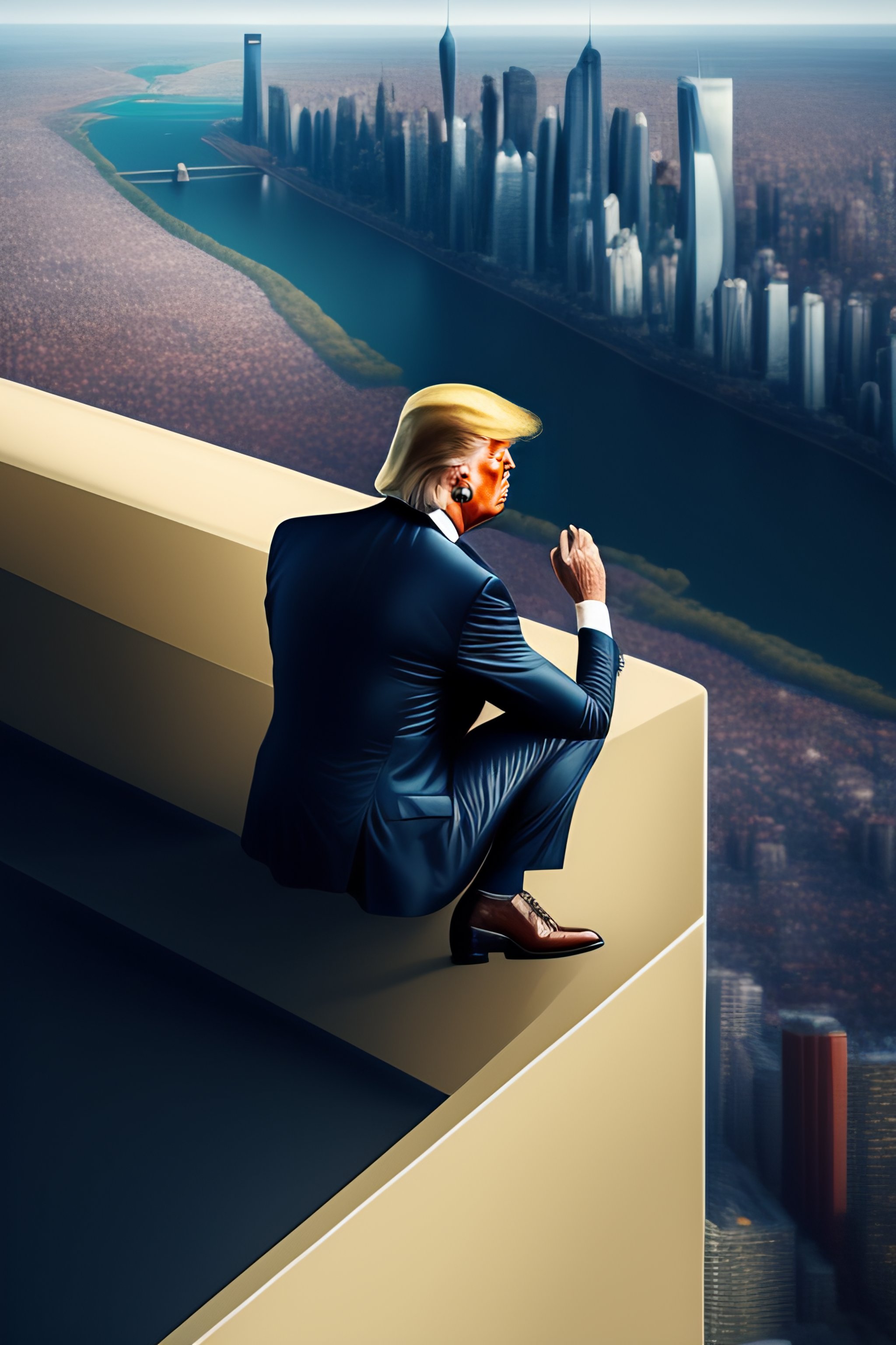 Lexica - Donald trump sitting on a roof looking down at a city below ...