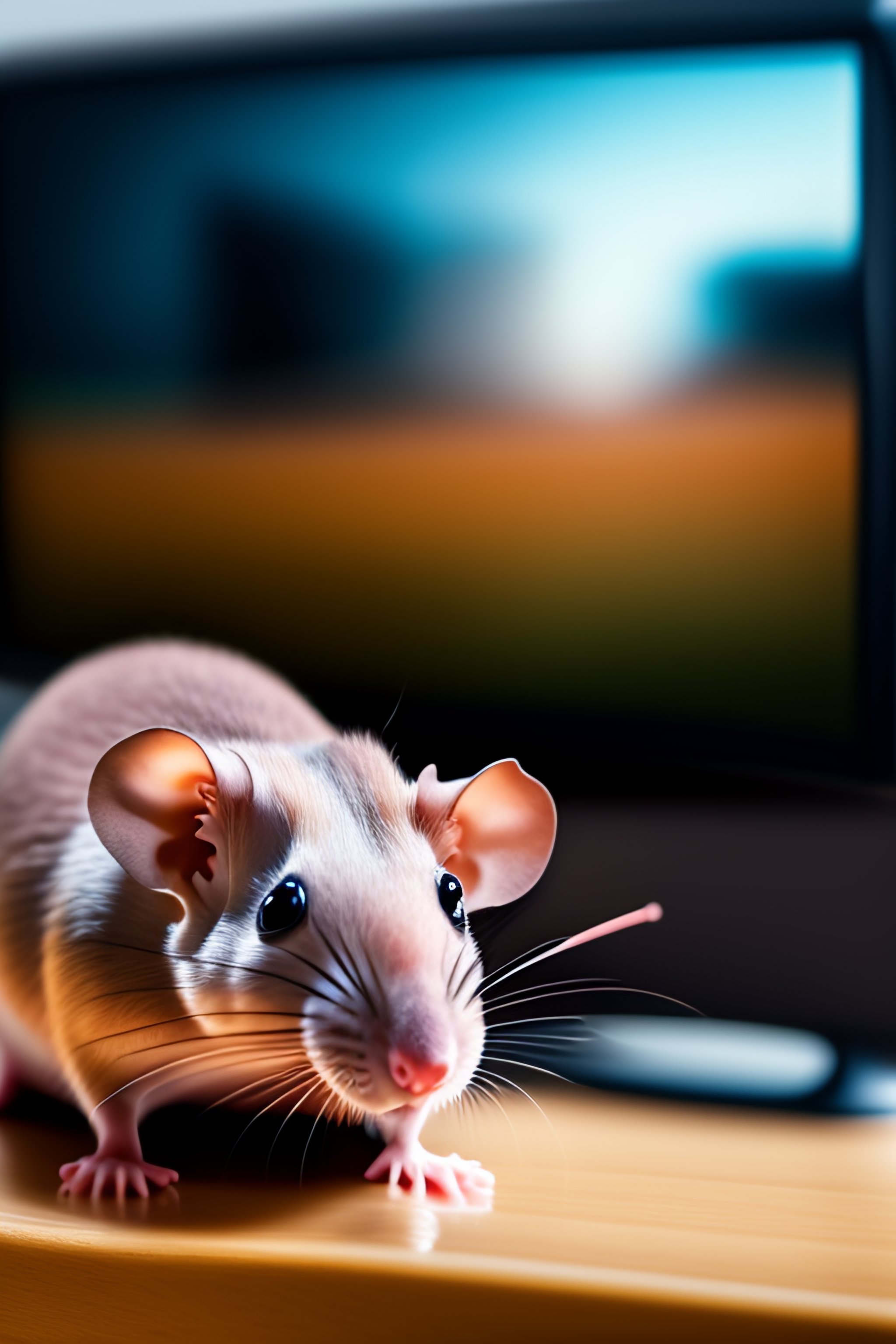 Lexica - A hairless mouse sitting in front tv