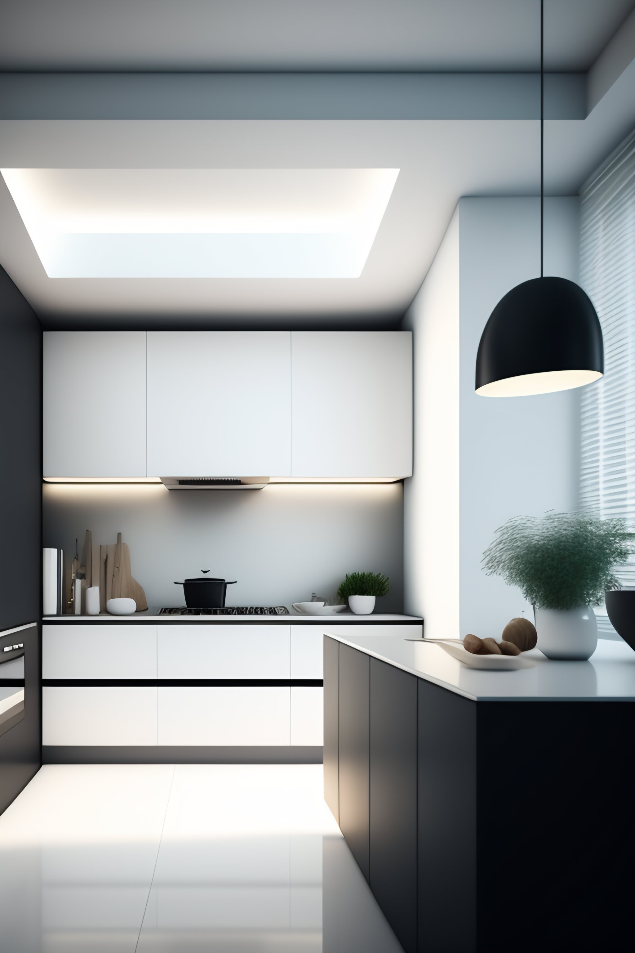 Lexica - A soft white, off white lit modern kitchen, interior design ...