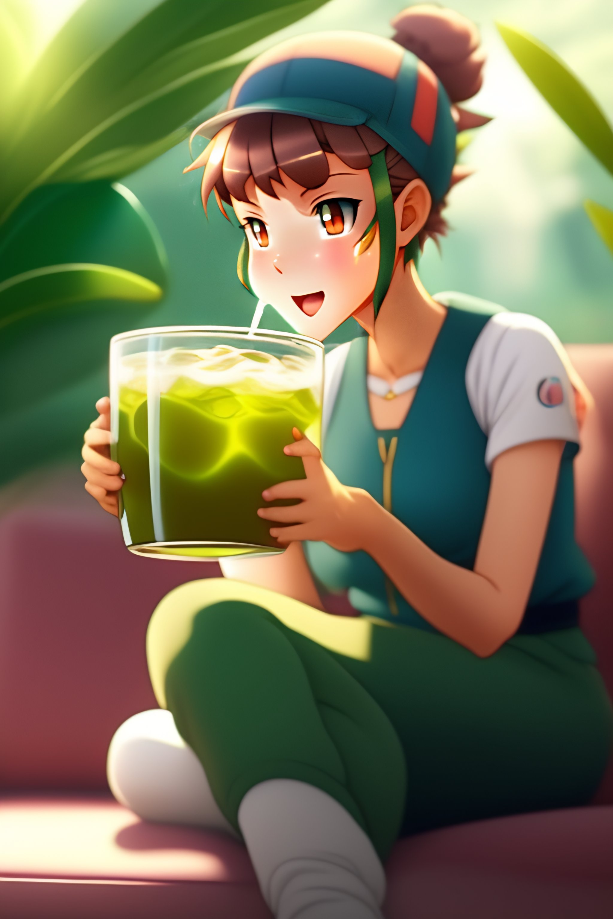 Lexica - High quality image of misty from pokemon drinking matcha tea ...