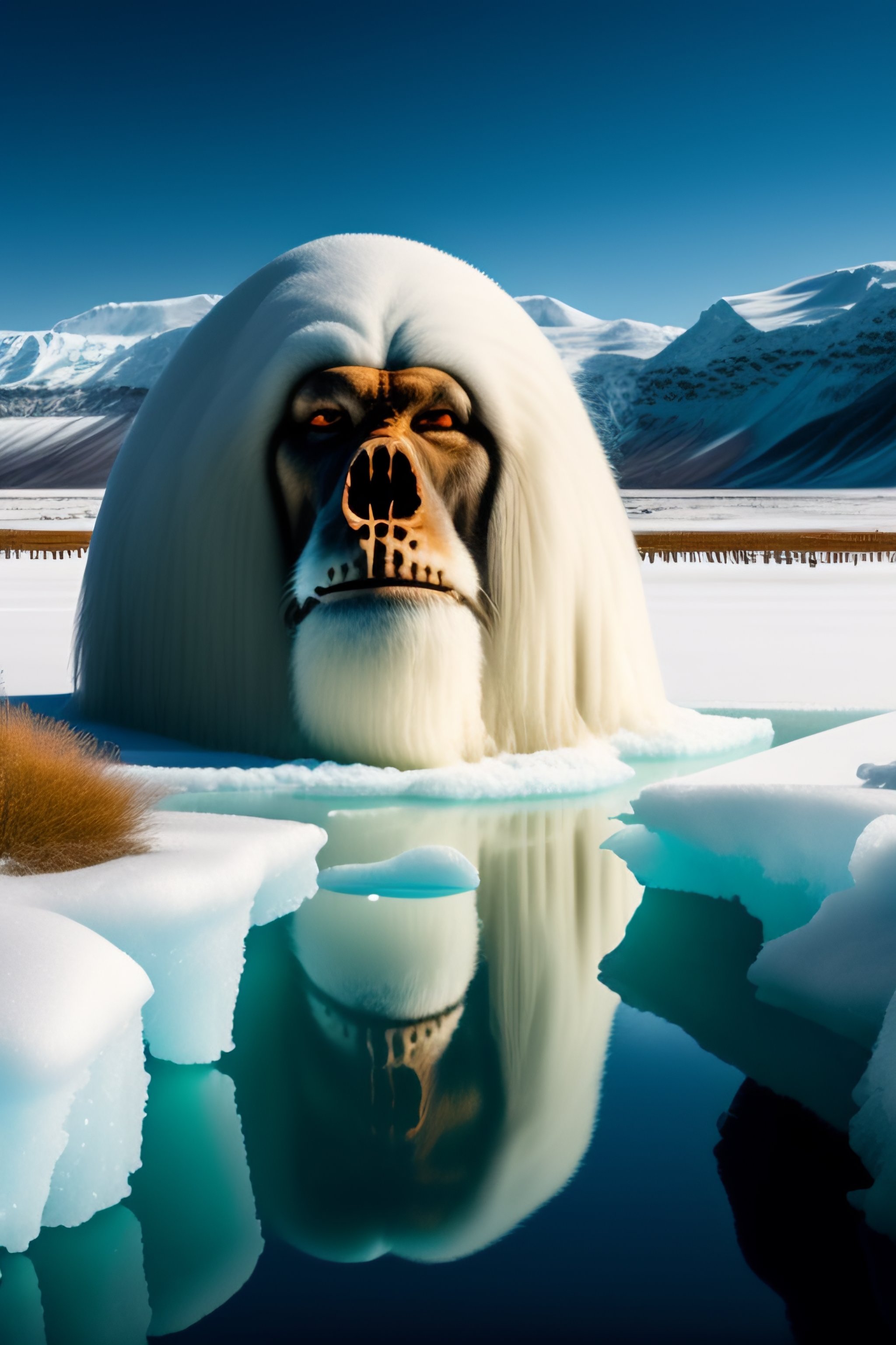 Lexica - A neanderthal caveman hunt seek animal frozen in the ice Snow