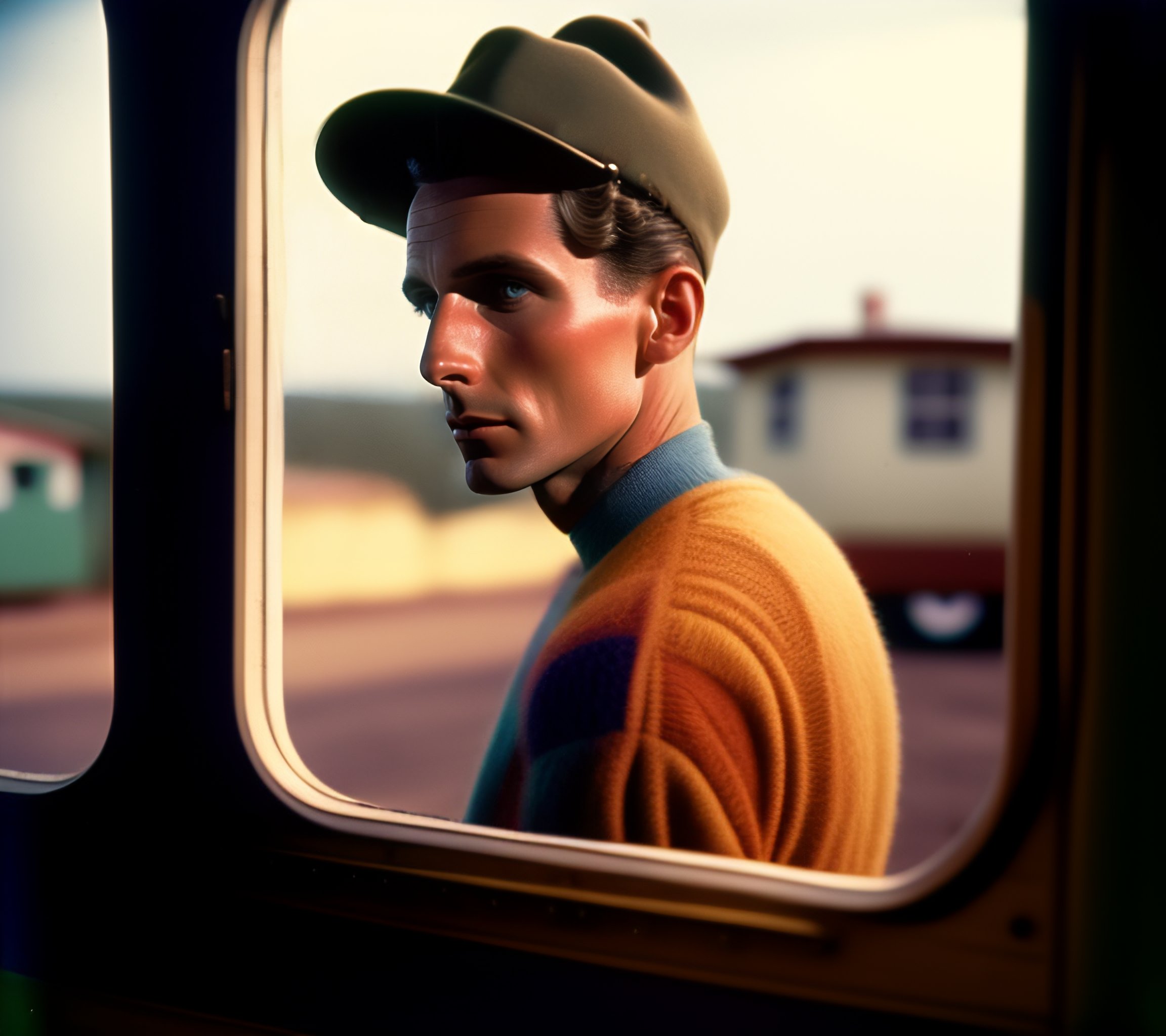 Lexica - 1954 ,ugly skinny hill billy man in vest looking out the ...