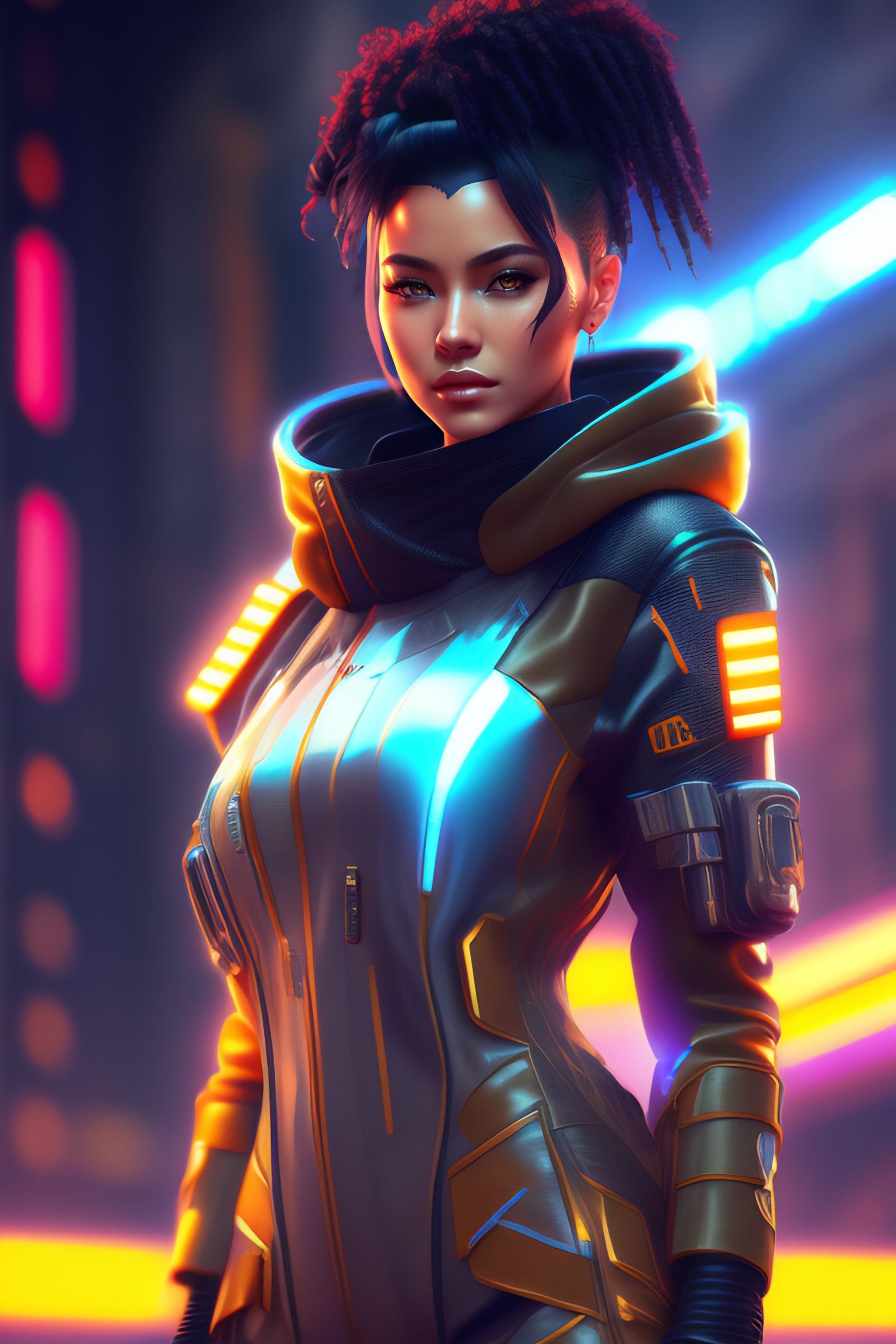Lexica - Cyber punk clothes with short hair girl, battle status, hyper ...