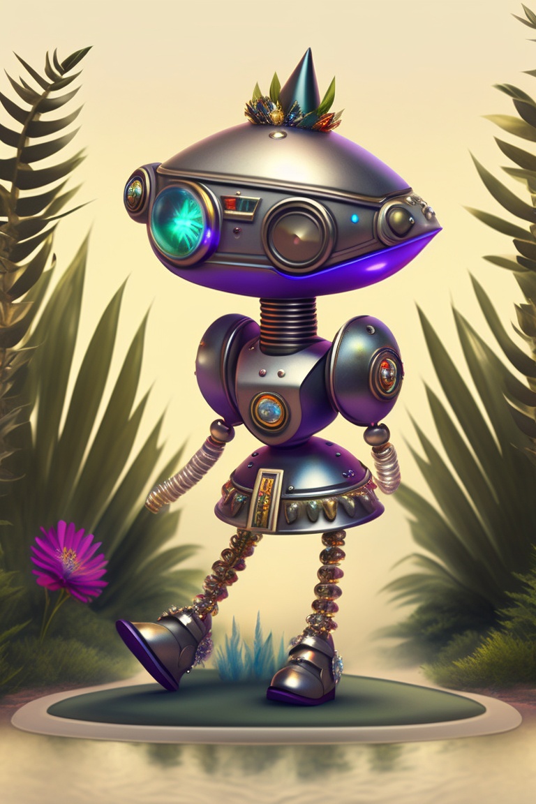 Lexica - Magic trippy silver 1950;s spiked robot with attitude wearing dm boots, jewel encrusted ...