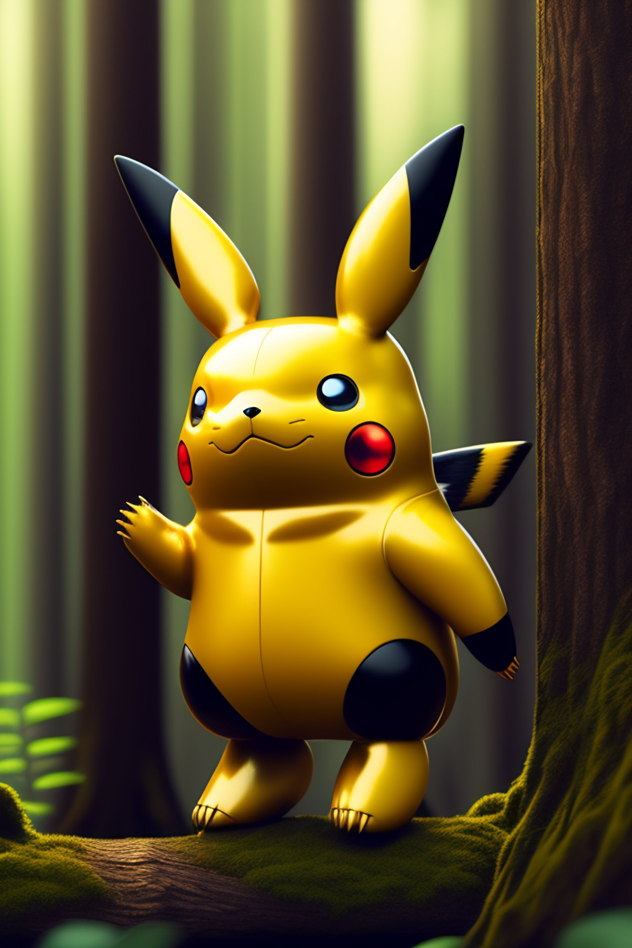 Lexica - Robot pikachu in a forest