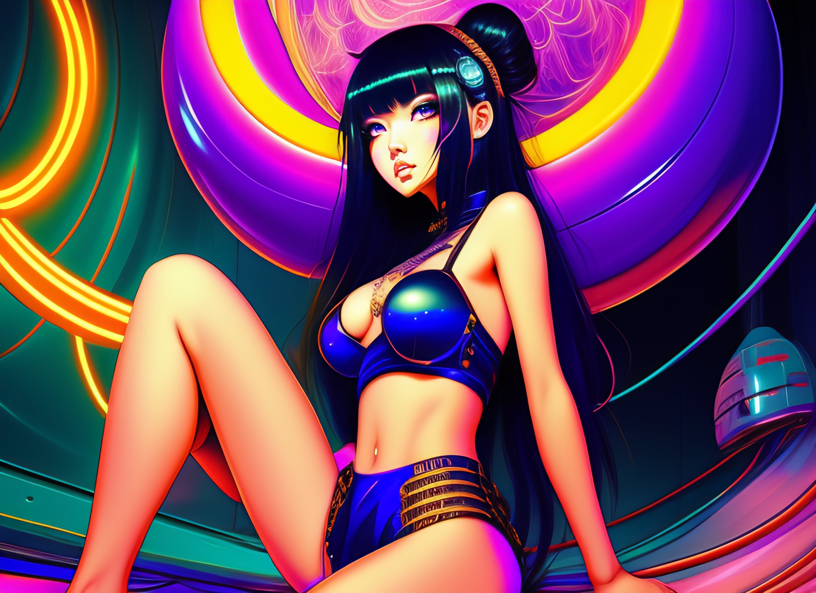 Lexica - Full body emo kawaigirl in a little piece of under wear, siitng on floor of cabin, on a ...