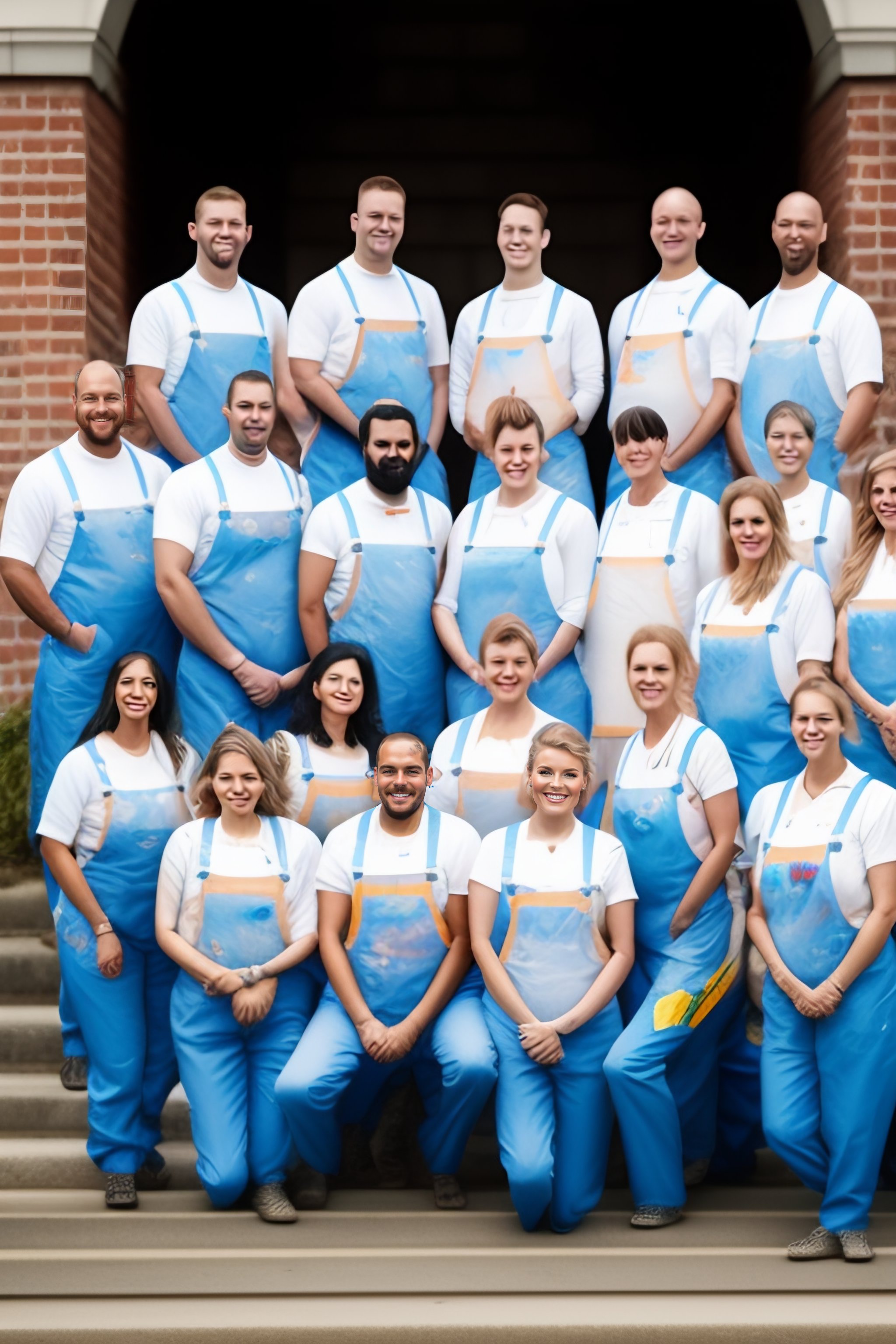 Lexica - An army of smiling painters wearing white dungarees, wide ...