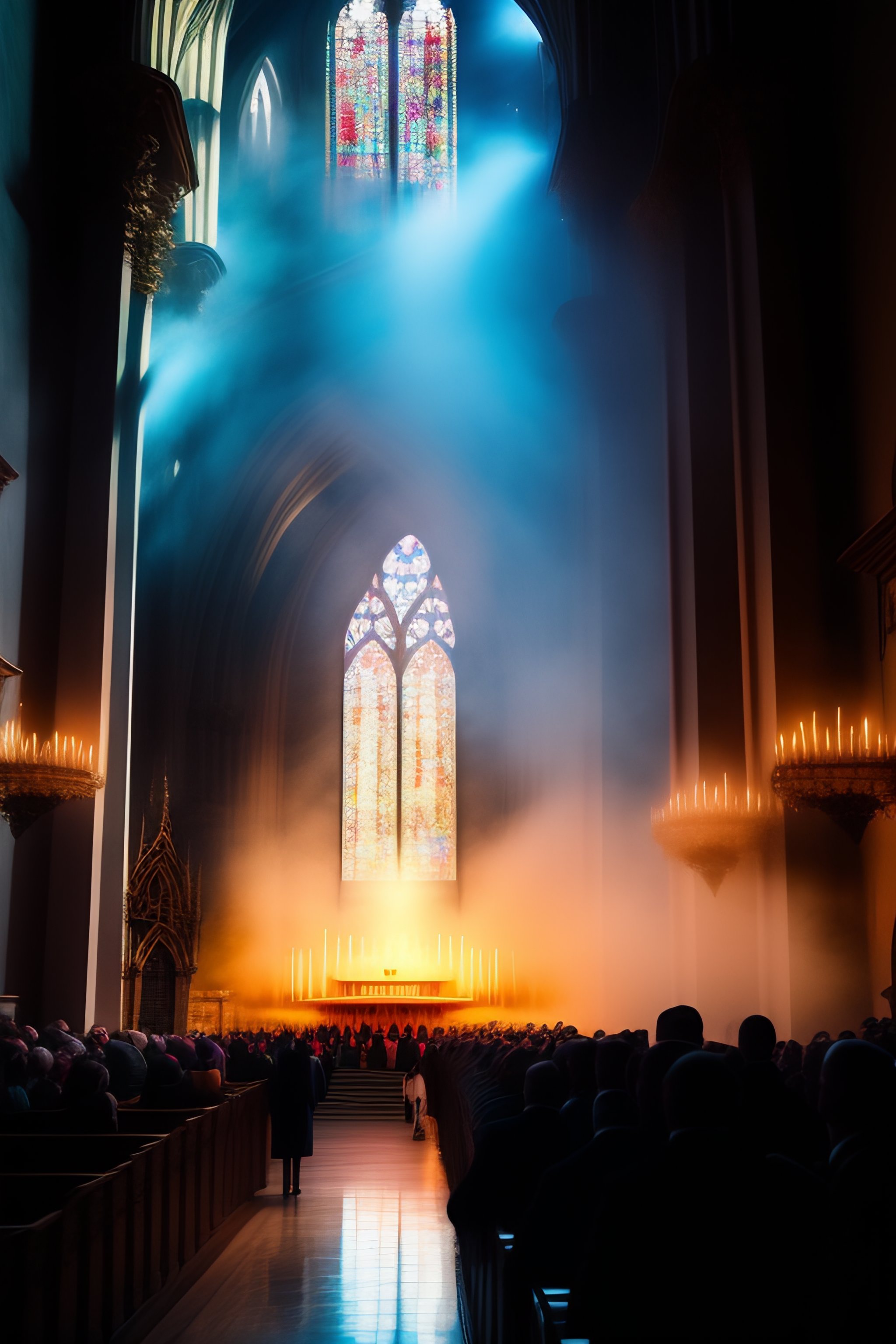 Lexica - Bishop celebrating mass in a huge cathedral with epic mist ...