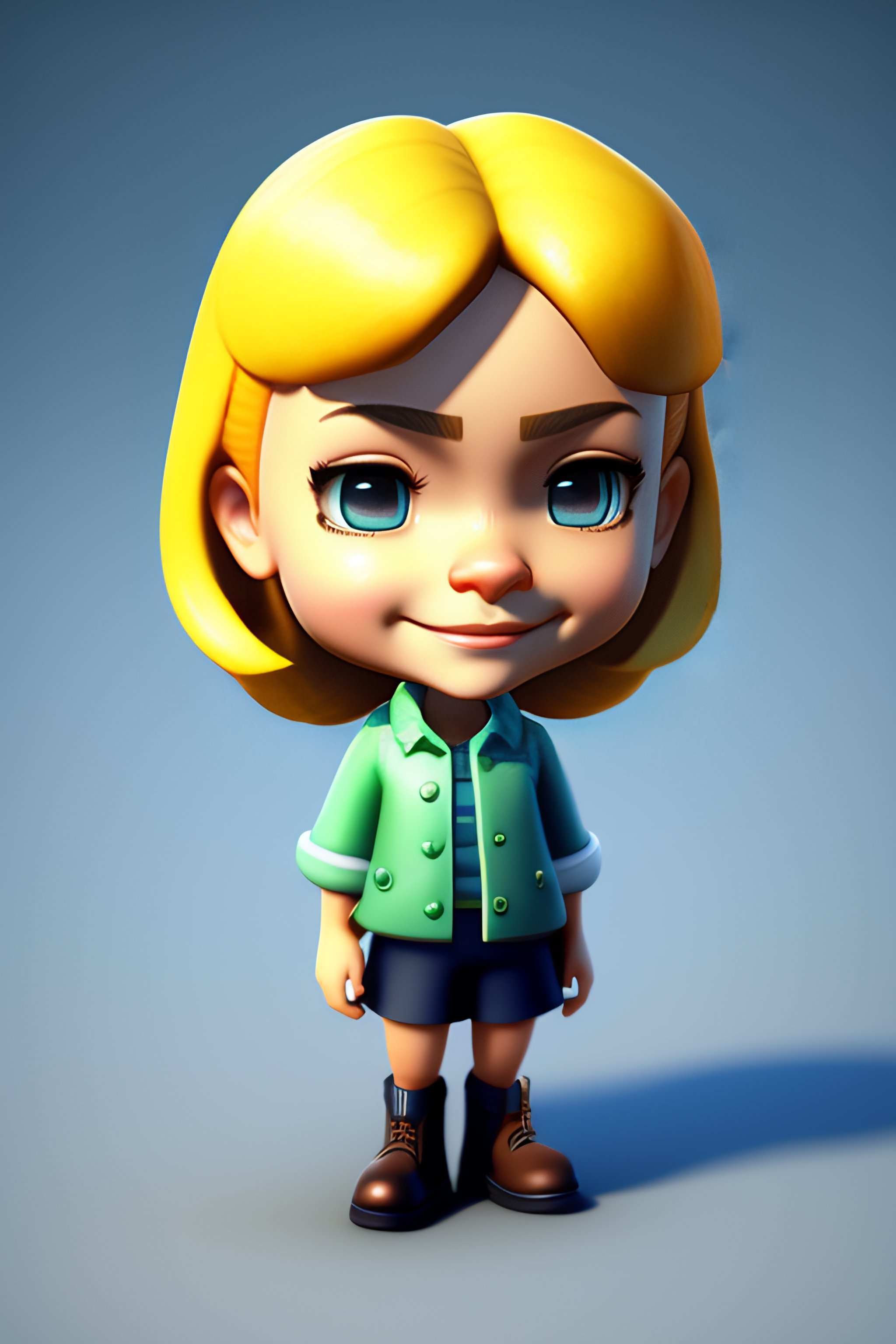 Lexica - Cute blonde 3d game character smiling and brown eyes closed