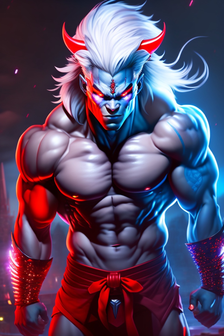 Lexica - A fierce Oni/human-like creature with red skin, muscular ...