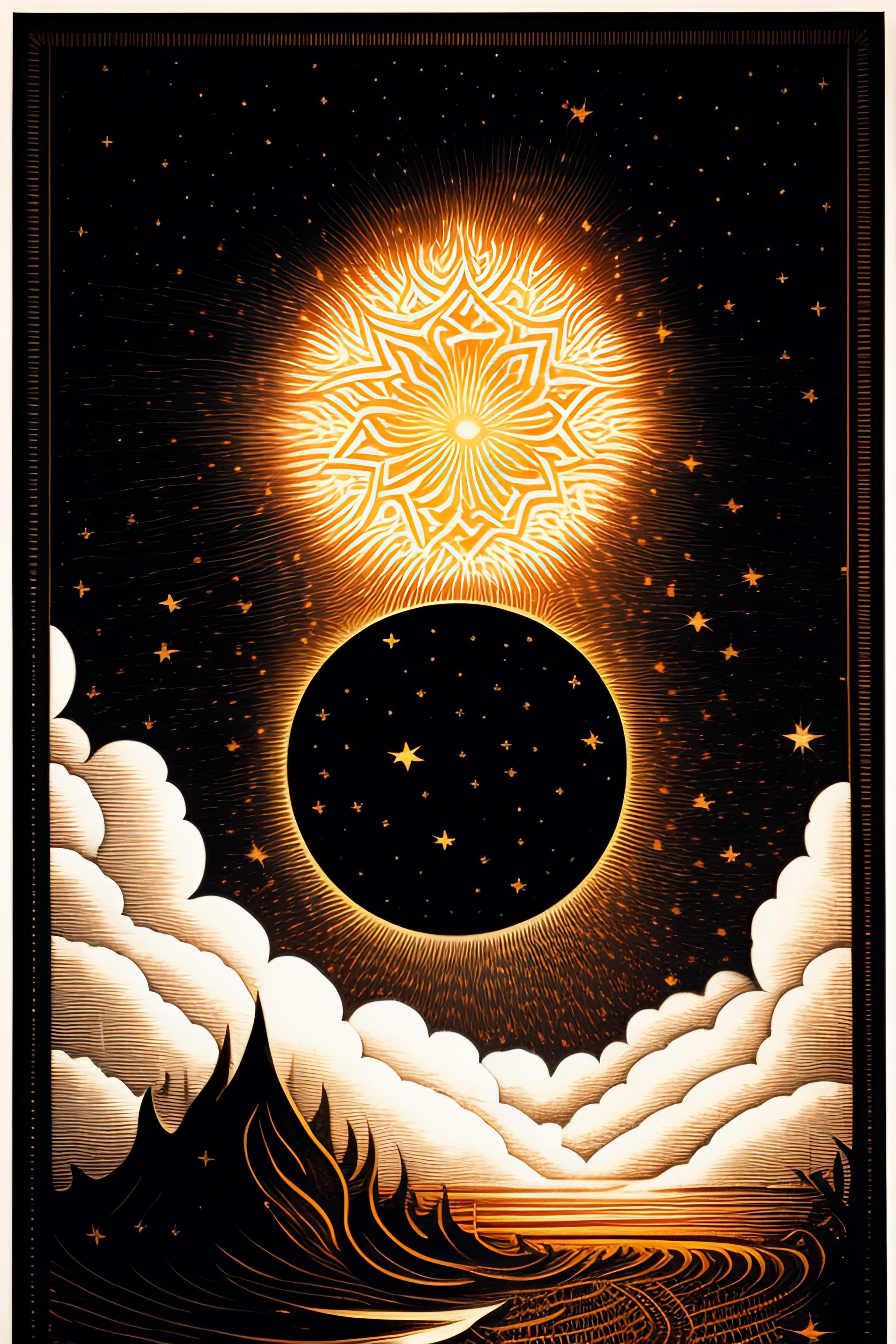 Lexica - A beautiful and detailed woodcut of a burning star falling ...
