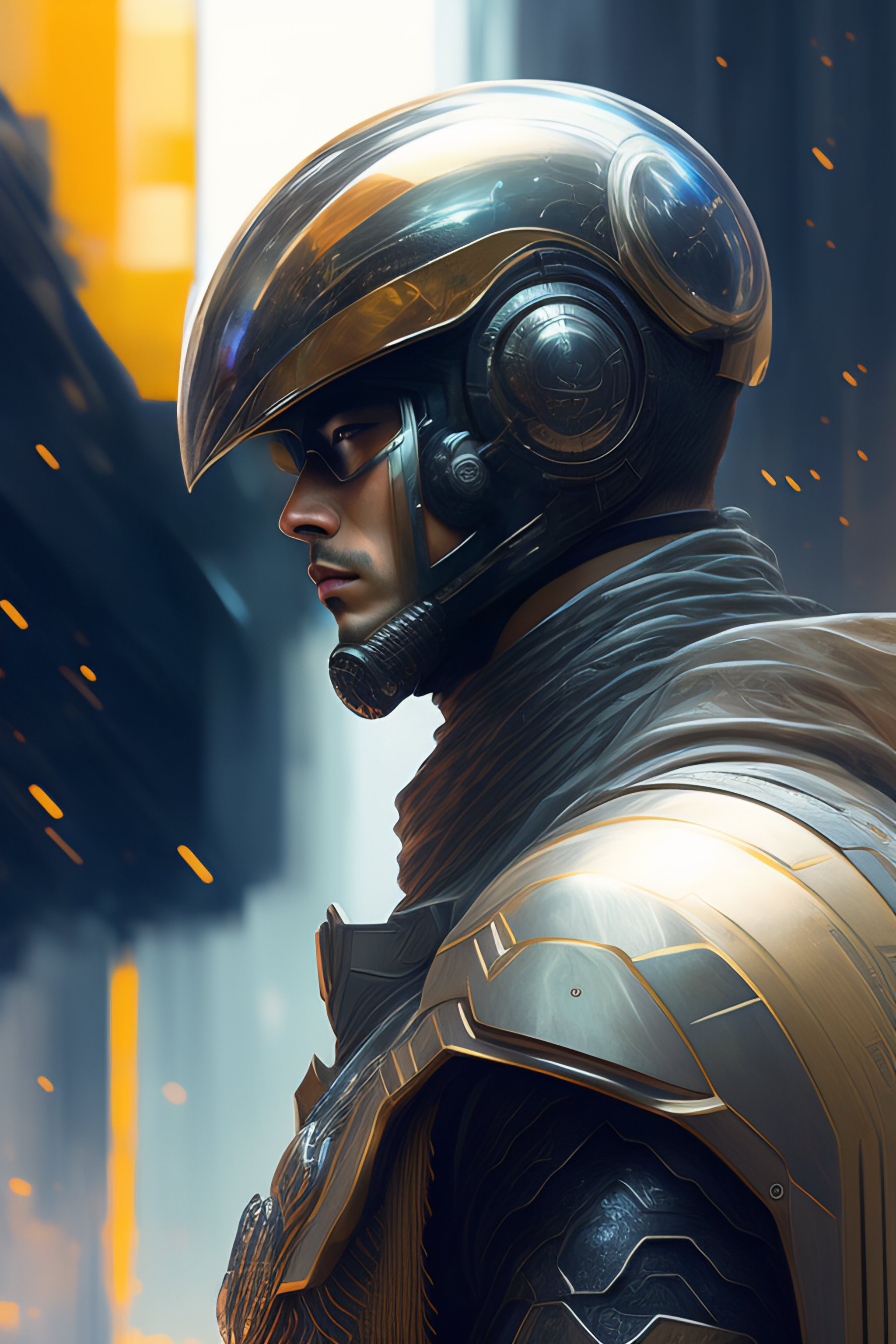 Lexica - Portrait of futuristic cybernetic man with cool helmet and ...