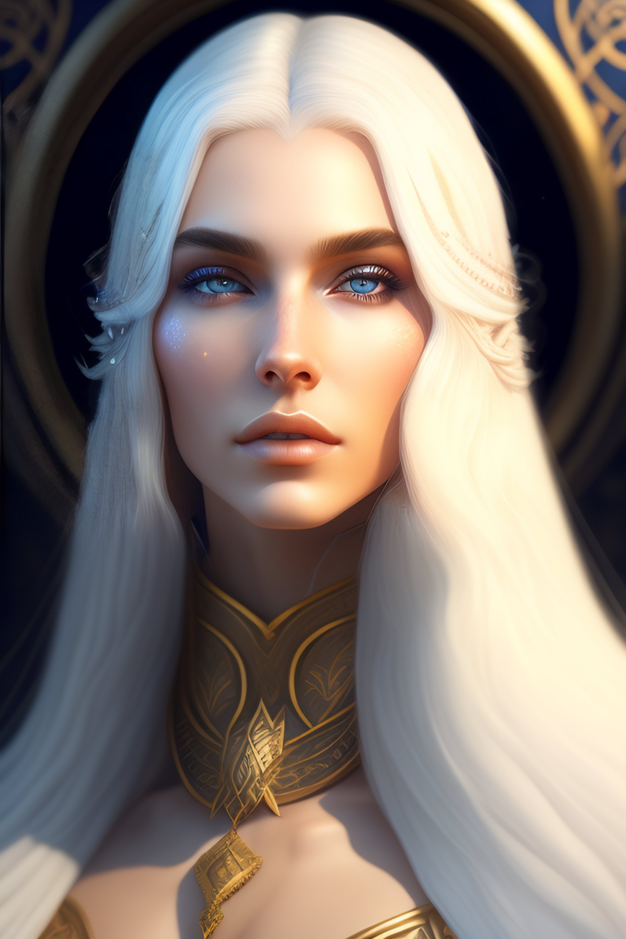 Lexica - Female, godess with long white hair, pale skin, dark elf ...