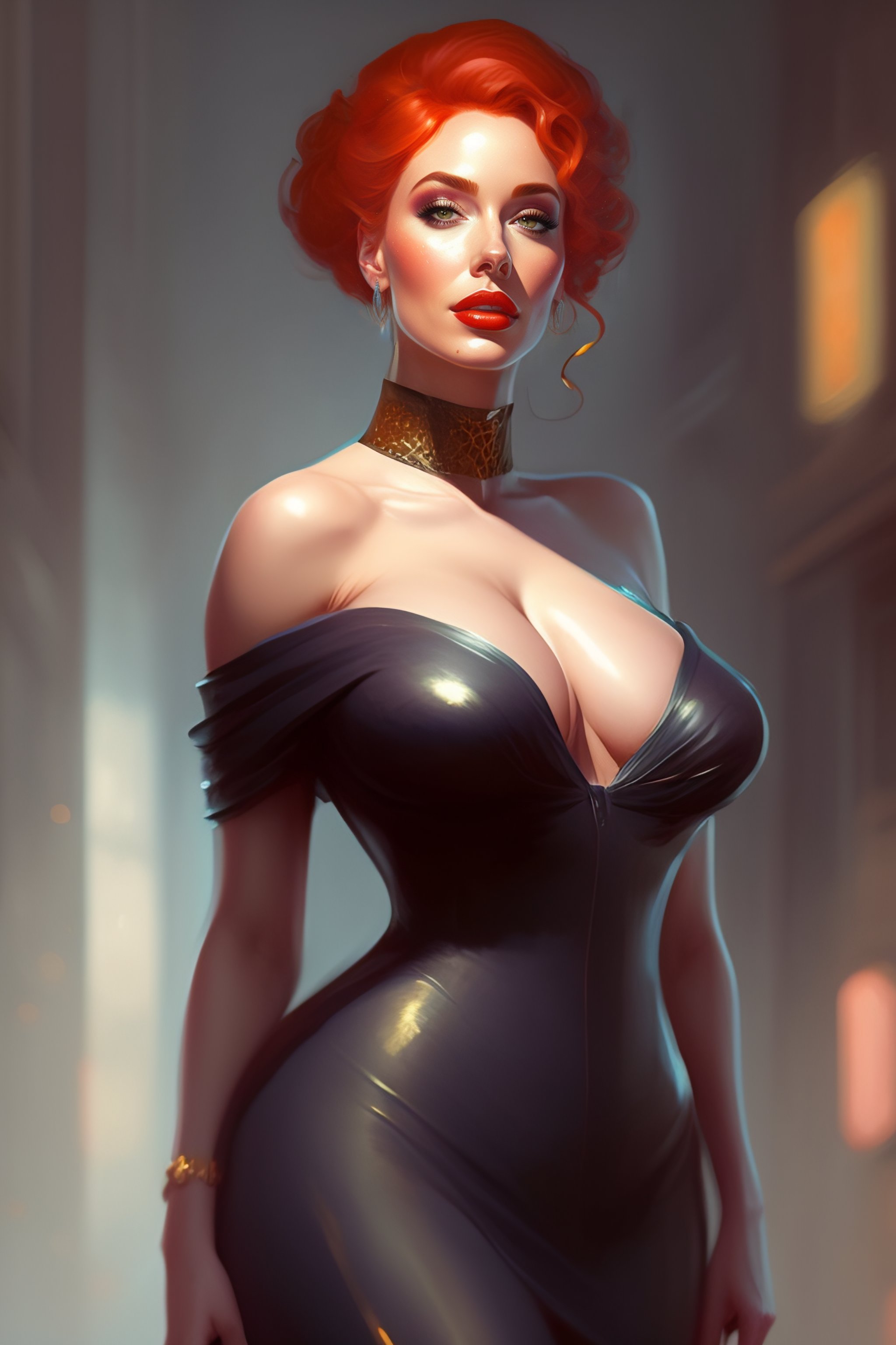 Lexica - Christina Hendricks queen, full body pose, barefoot, illustration, by jordan grimmer ...