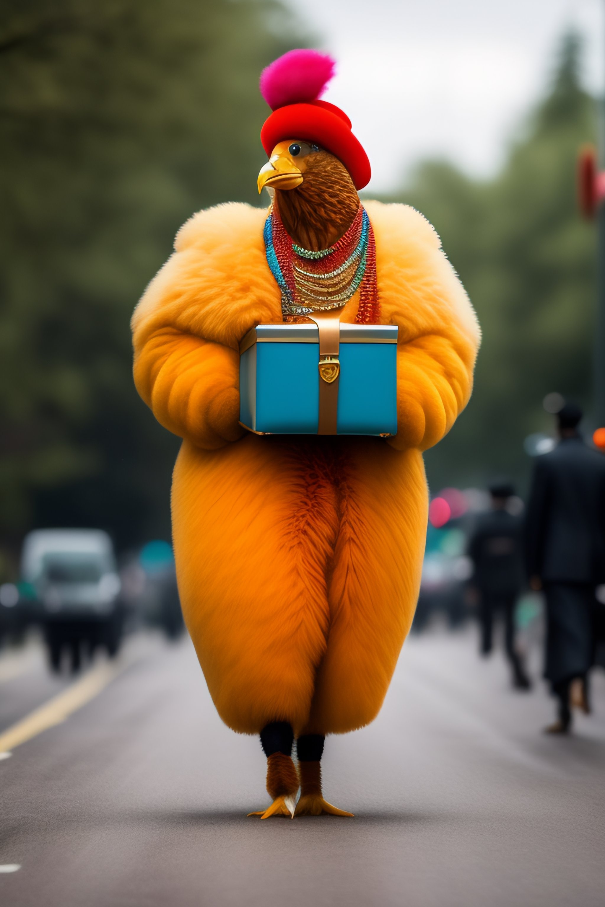Lexica - A human-sized bird dressed like Flava Flave, full body picture