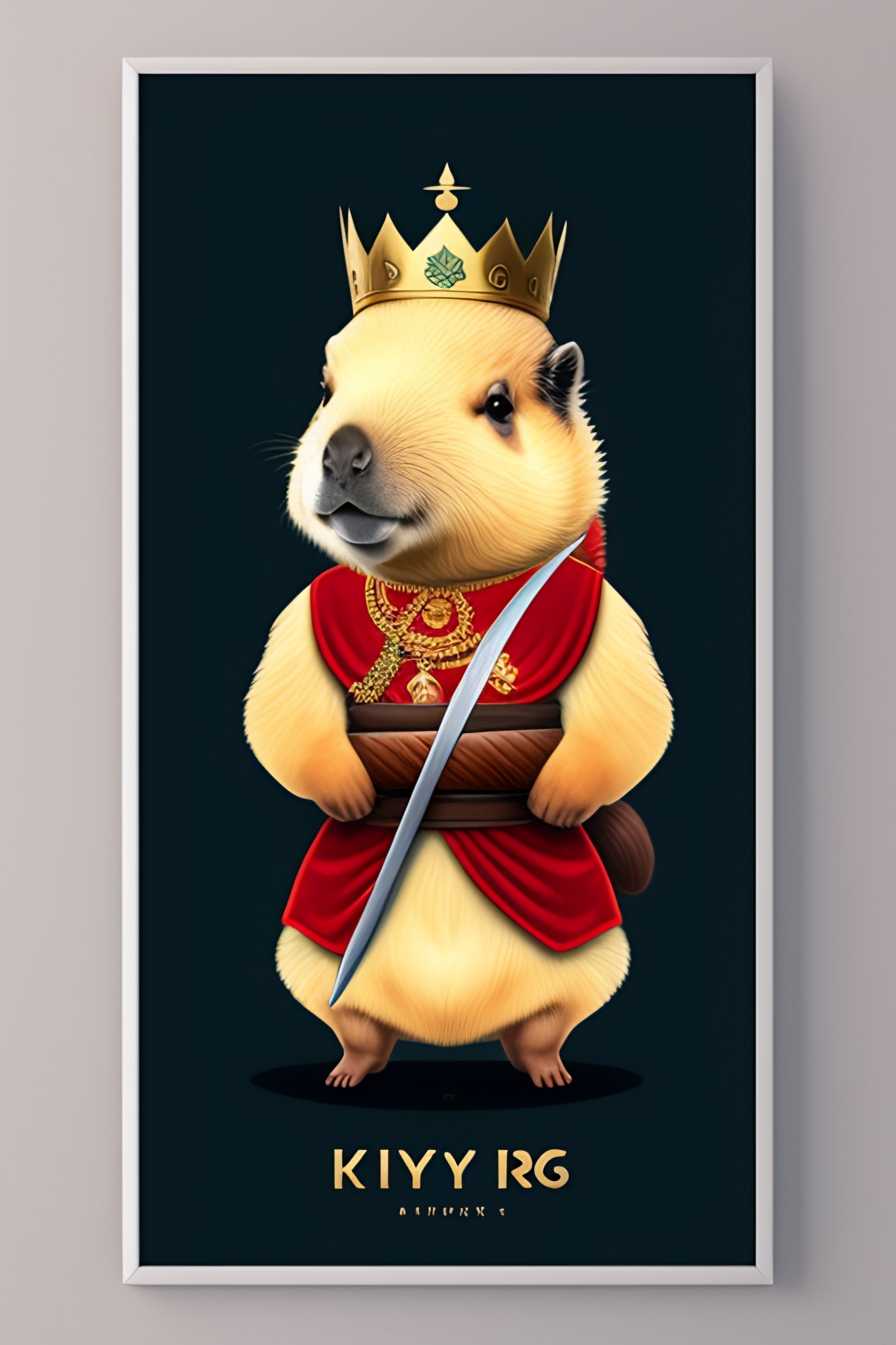 Lexica - Capybara dress of king with a sword and shield, cute, 2d, cartoon