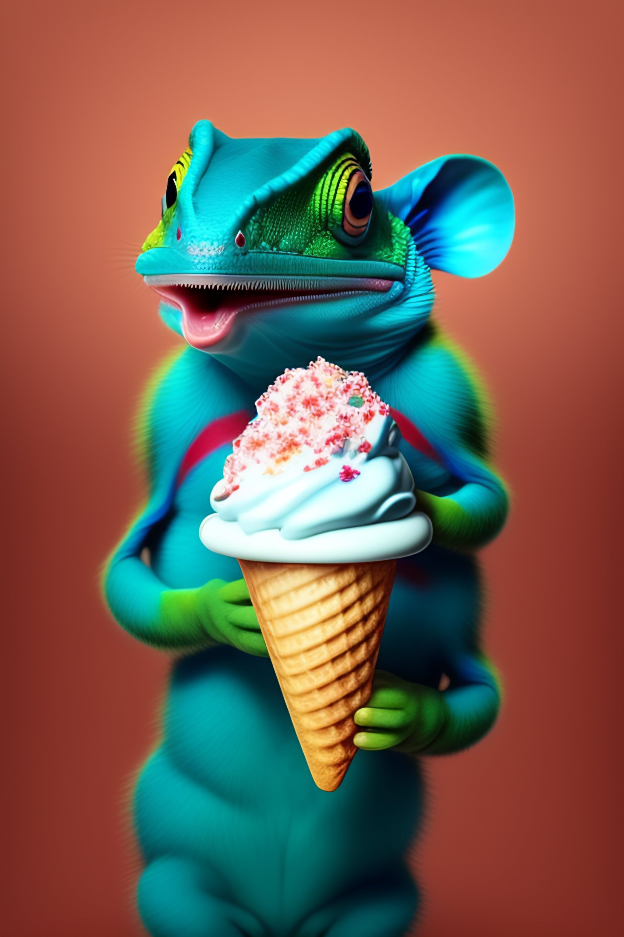 Lexica - A cartoonish chameleon eating icecream, similar cartoon look ...
