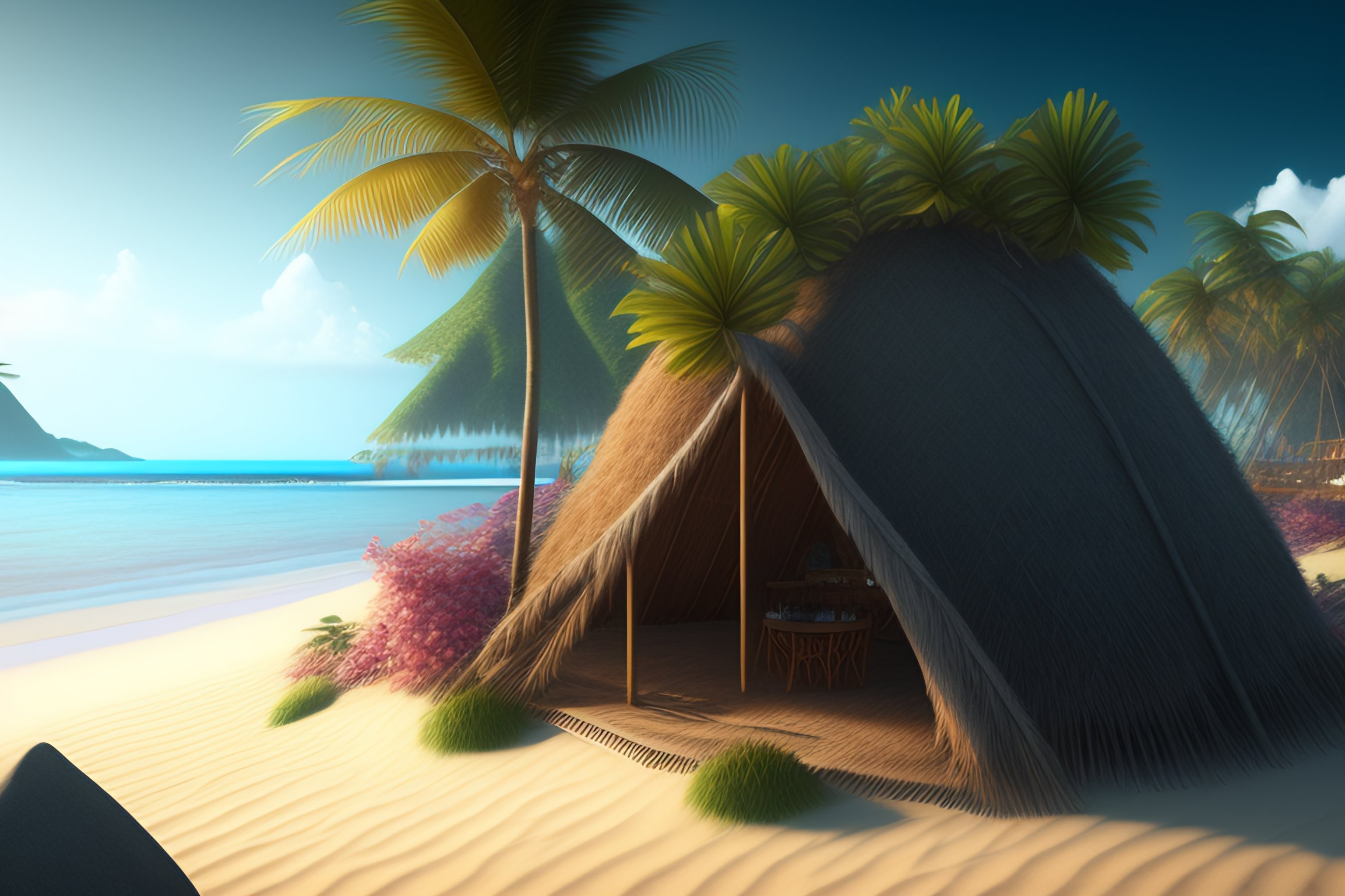 Lexica - Giant hut bamboo on tropical island beach yucca giant shells ...