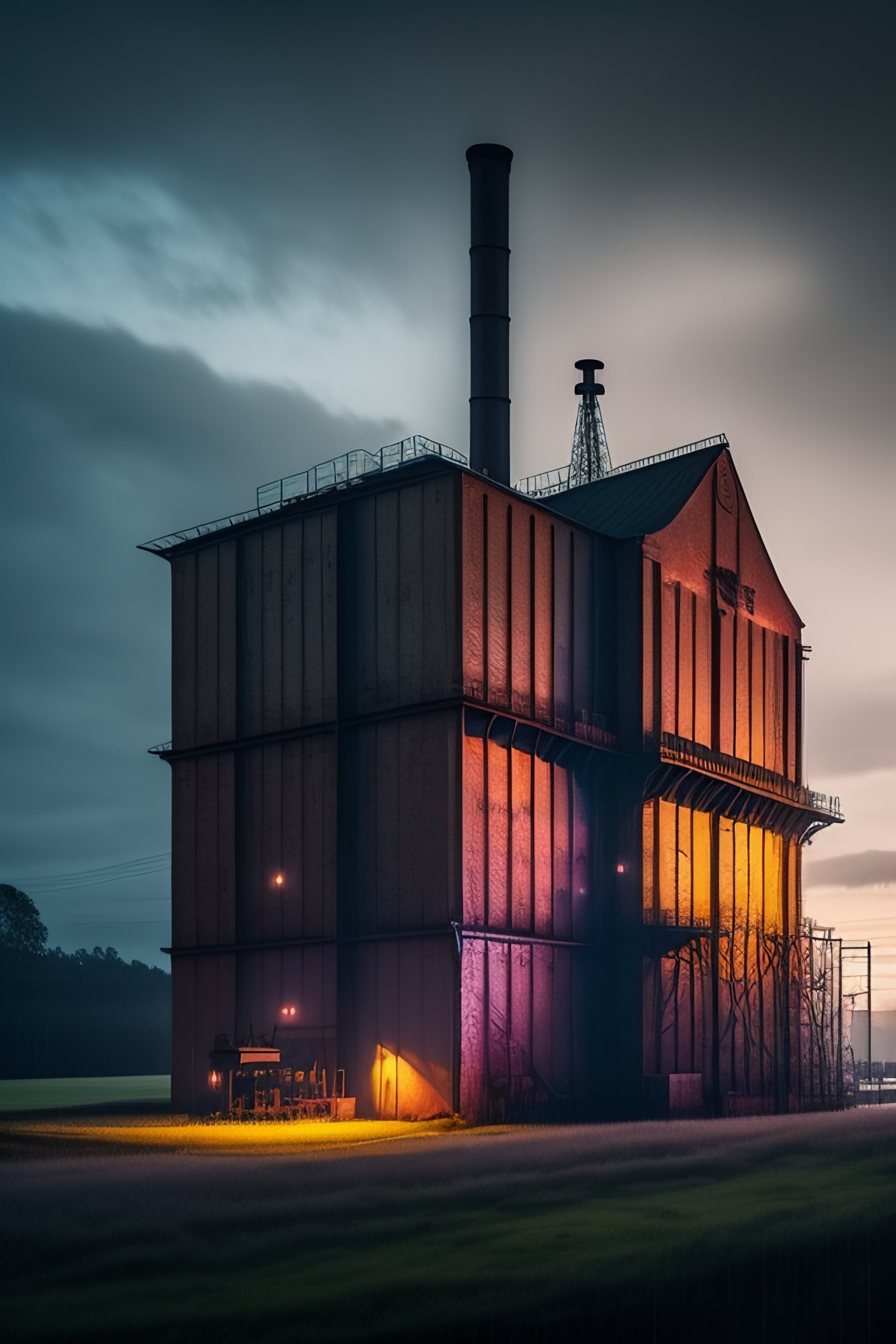 Lexica - A long abandoned Victorian factory on a rainy night, large ...