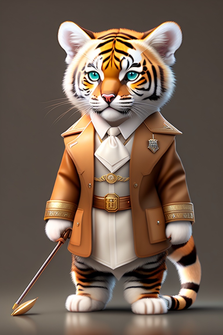 Lexica - A stern-looking little tiger dressed as a librarian, digital art
