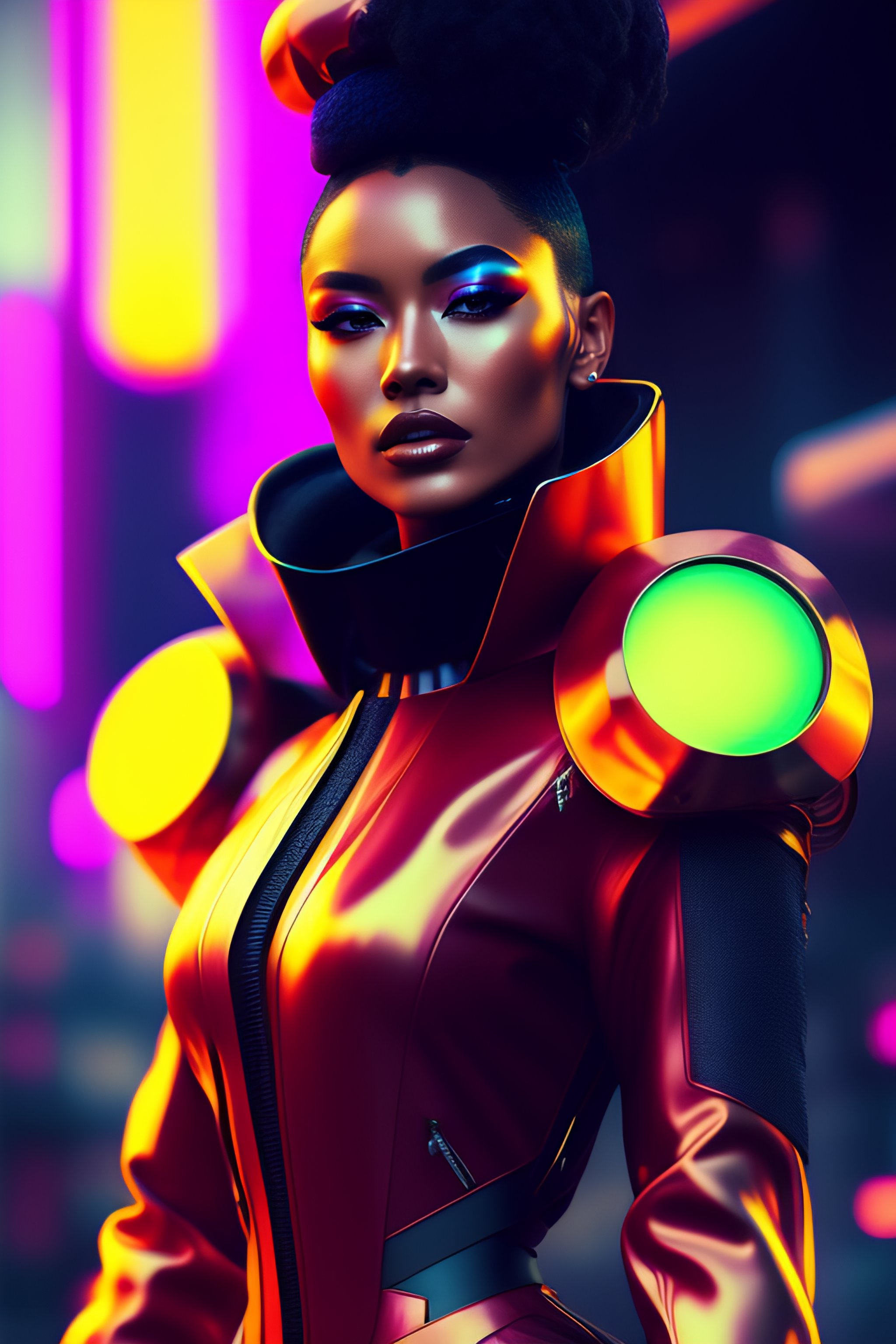 Lexica - Cuberpunk. retro futurism. neon. Mech Punk clothes with short ...