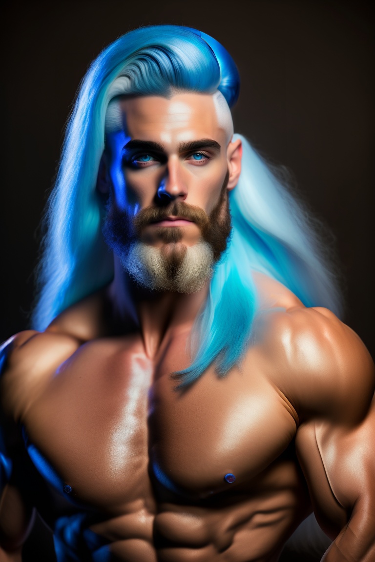 Lexica - Muscular man with a blue beard and blue eyes and long blue ...