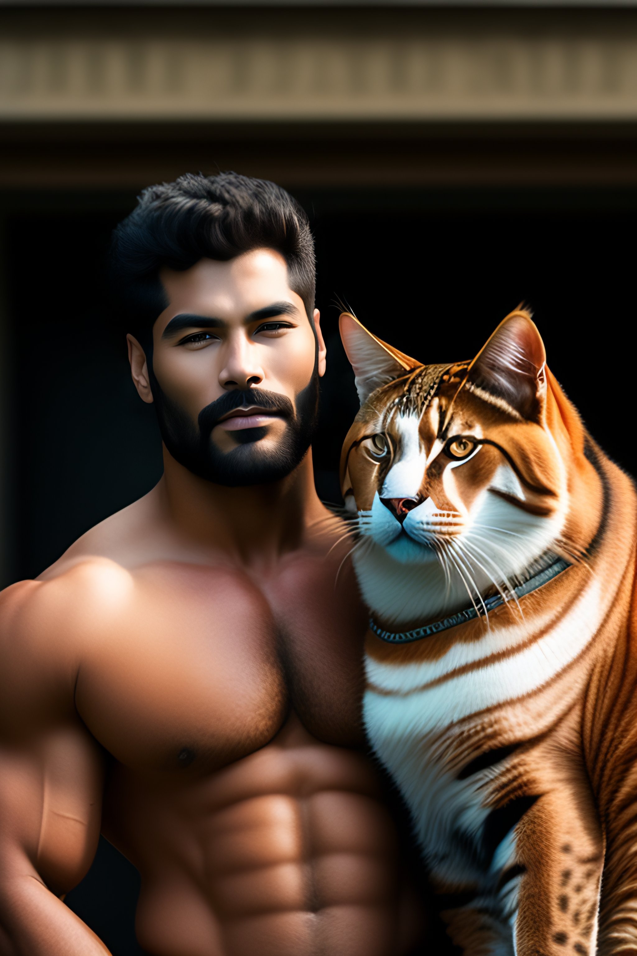 Lexica - Furry man with large cat