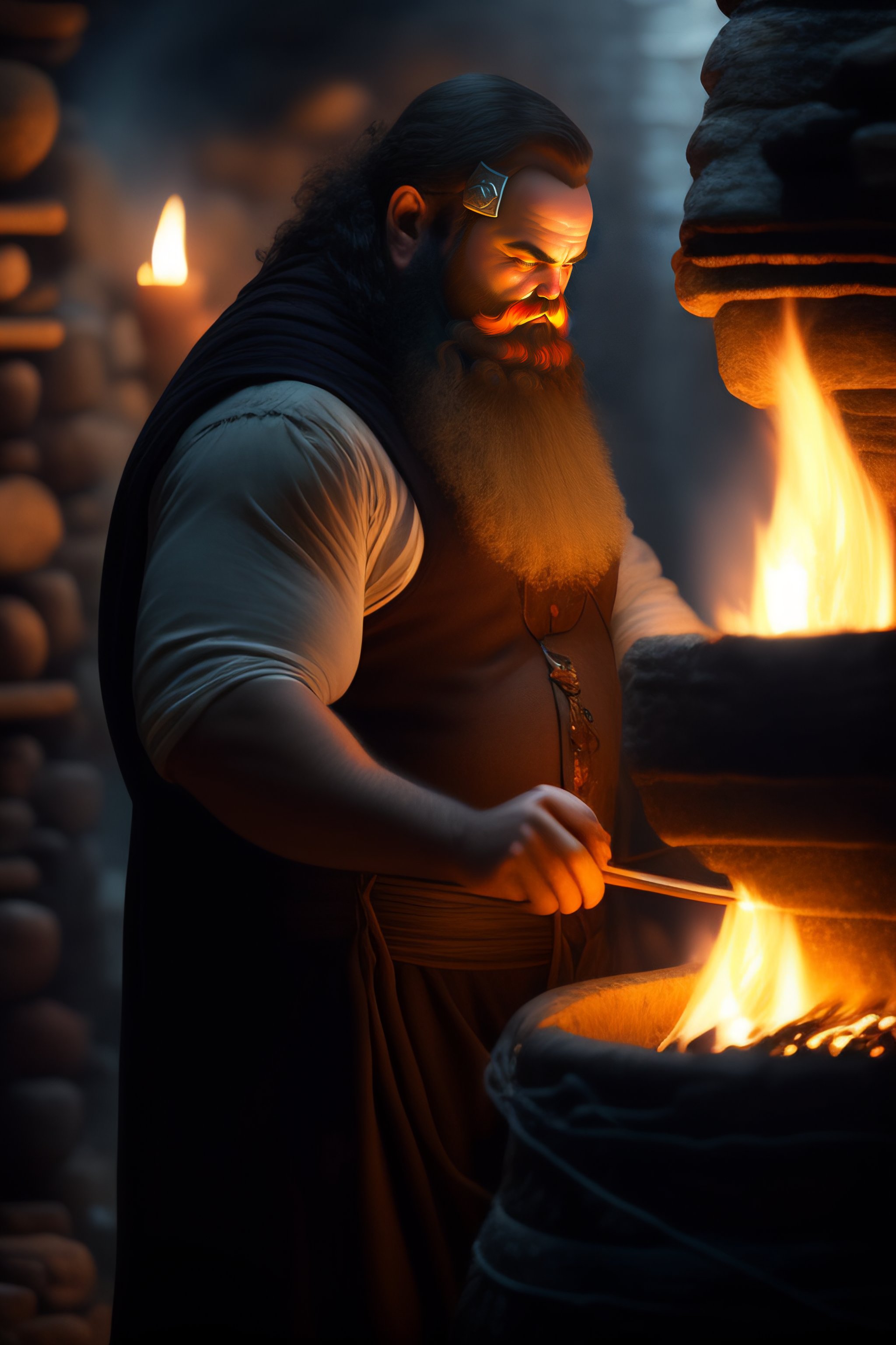 Lexica - Cleric dwarf working in a forge
