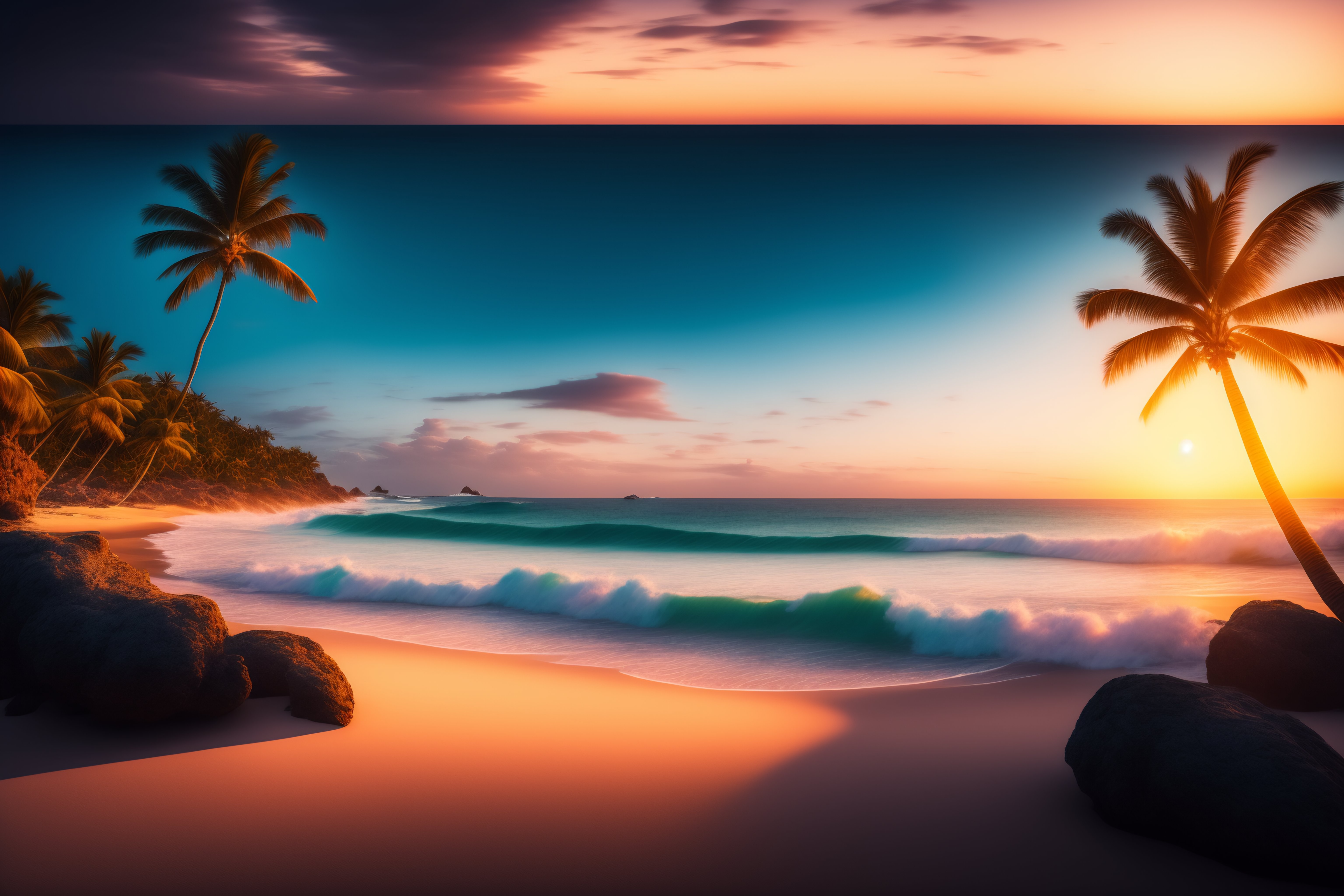 Lexica - Dynamic ocean view on a beach, cinema, sharp focus, intricate ...