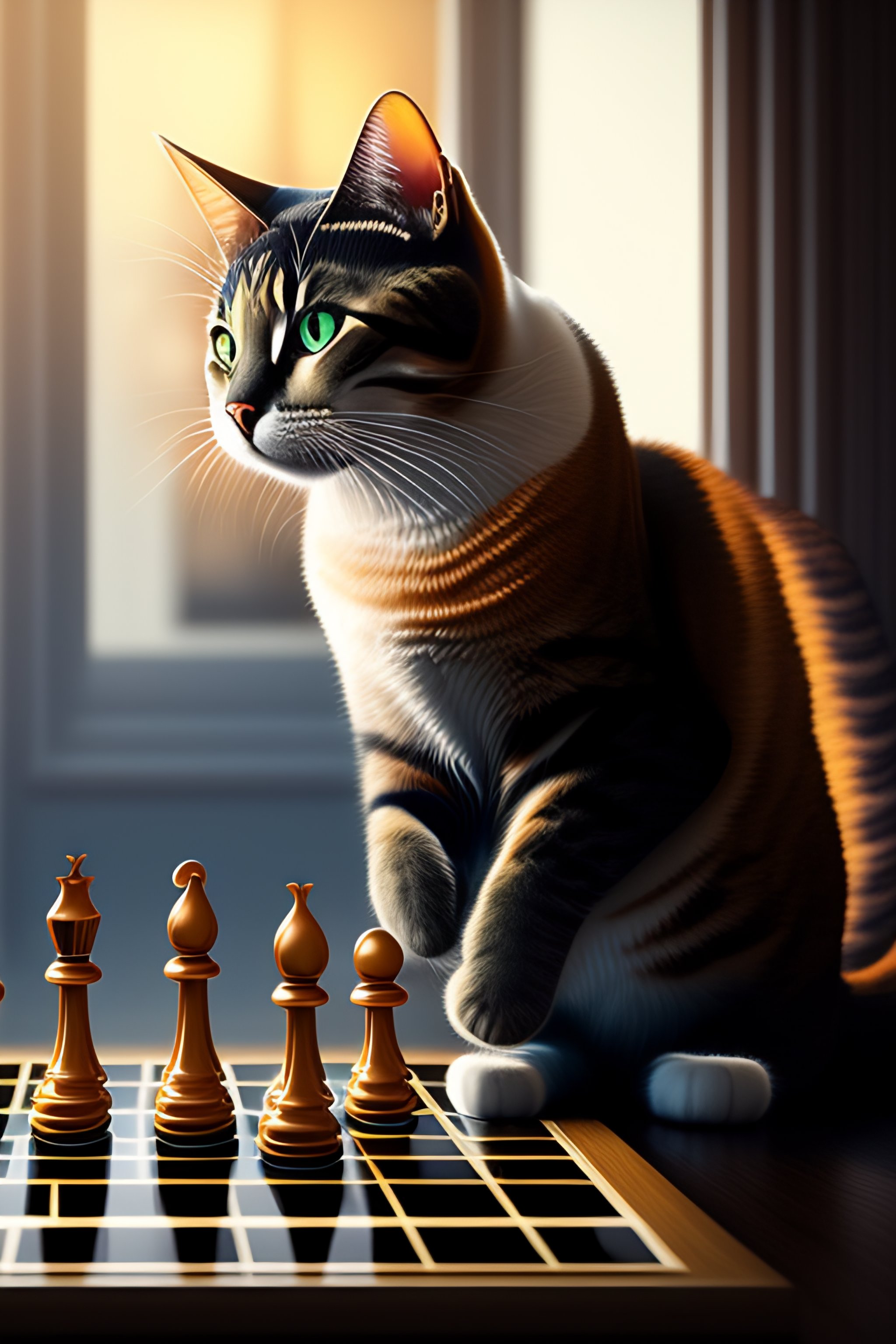 Lexica - Scary cat playing chess saying meow