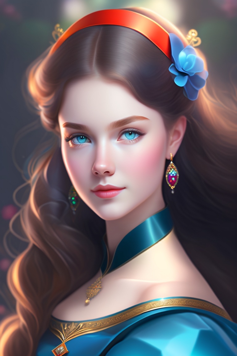 Lexica - A princess, brunette, pale skin, red cheeks, blue eyes