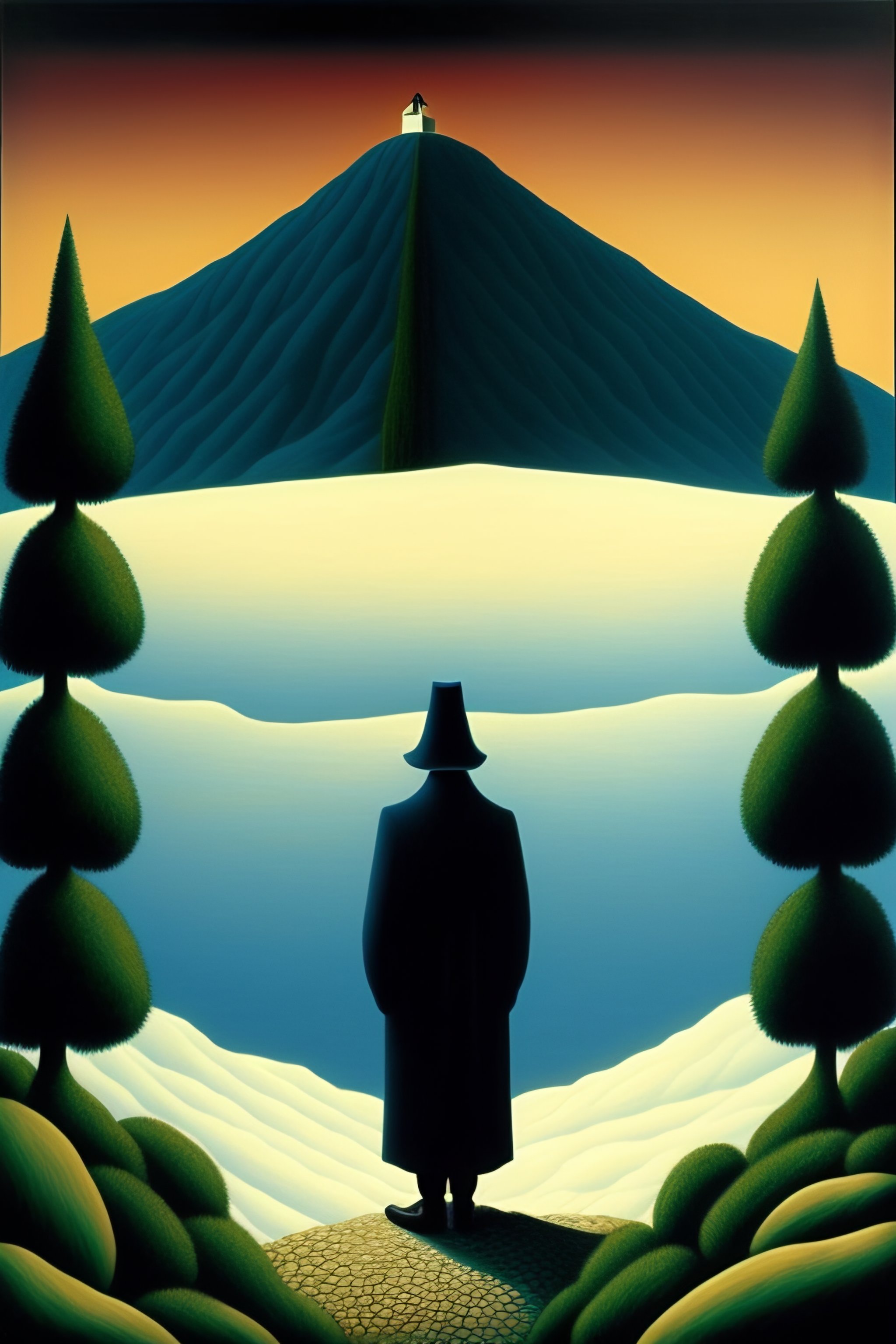 Lexica - The Hermit stands alone on the top of a mountain. Painted by ...