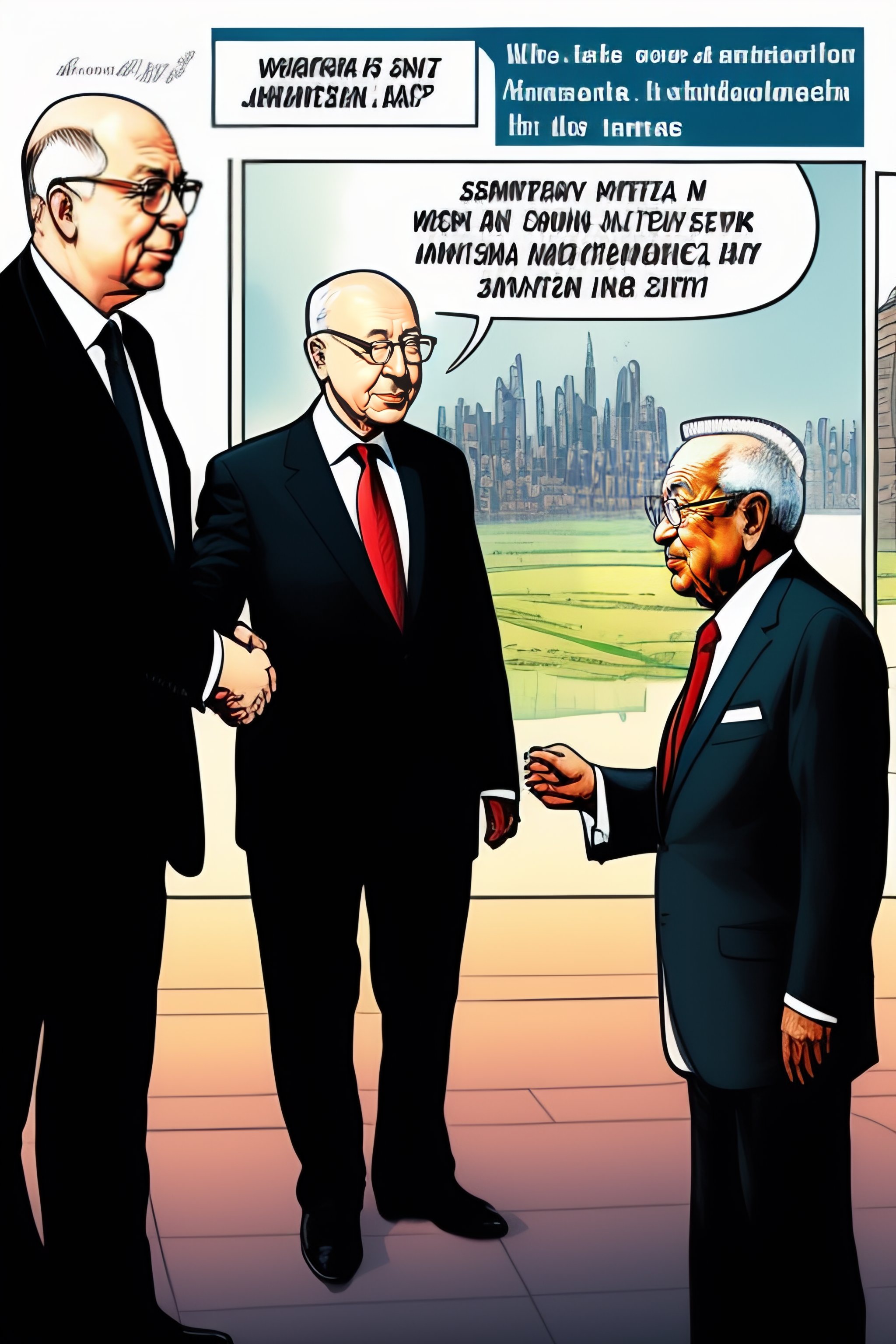 Lexica - Modern comic of Klaus Schwab and old Henry Kissinger shaking hands