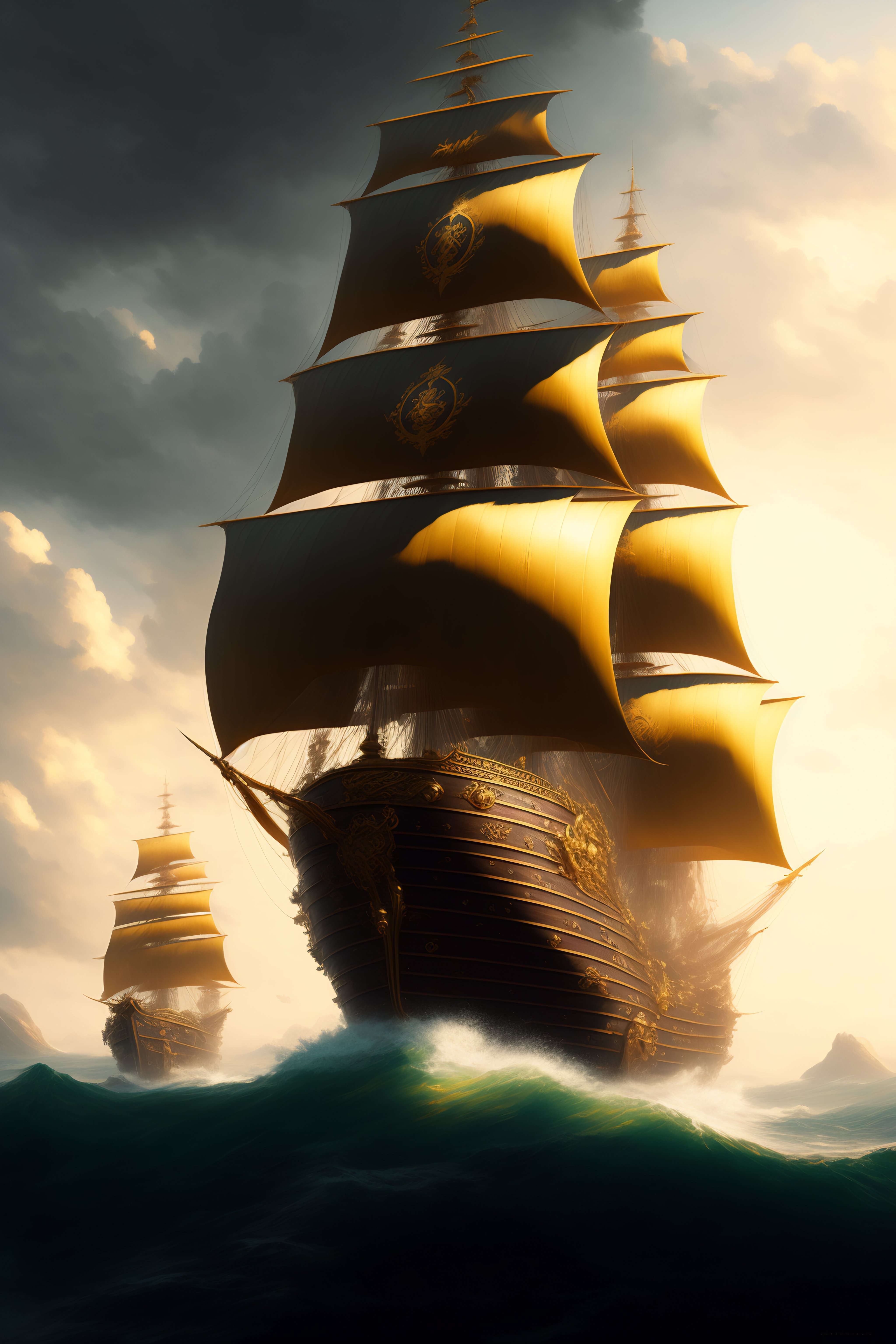 Lexica - Pirate ship, gold, treasure, greg rutkowski art poster