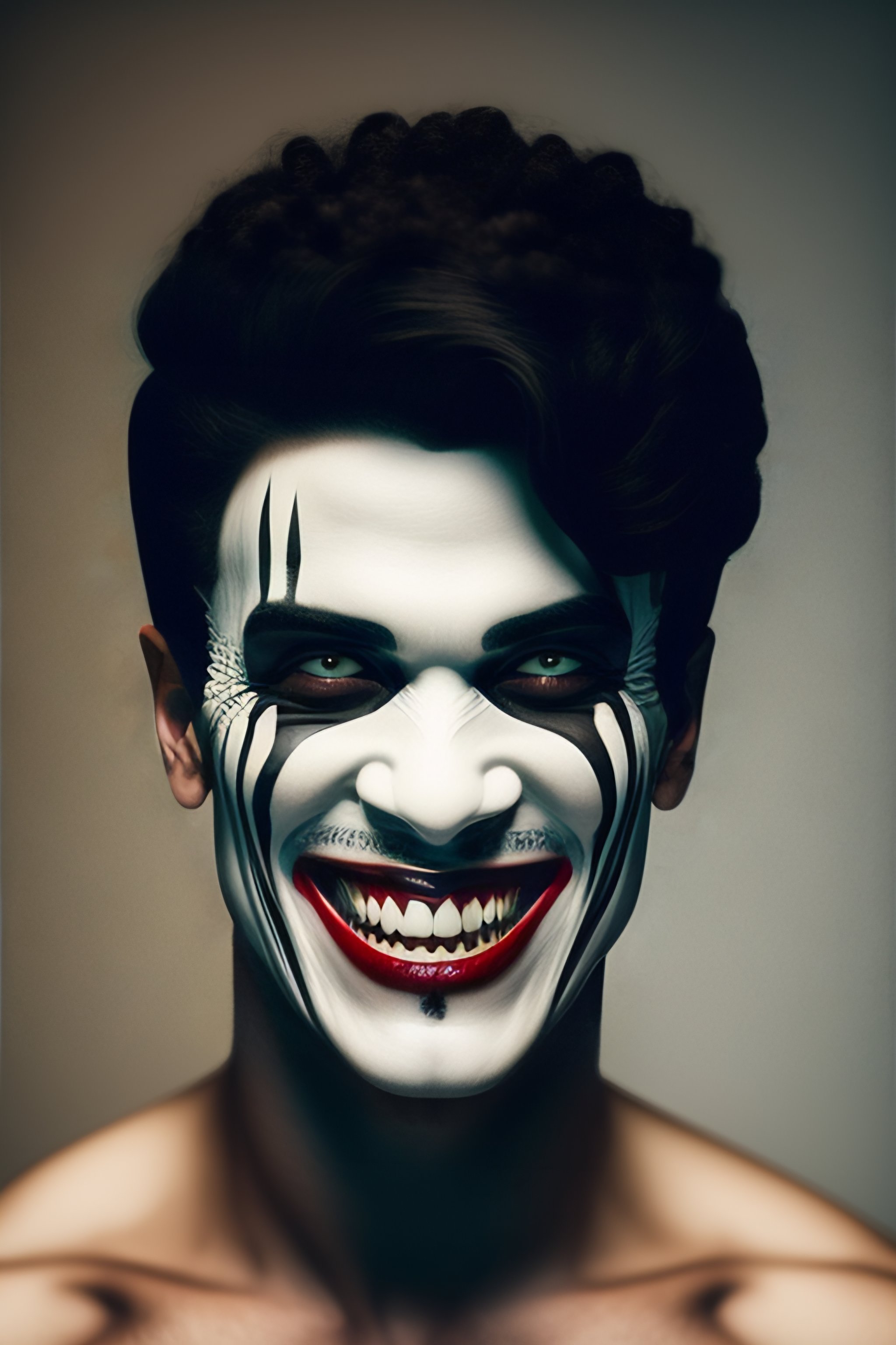 Lexica - Weird creepy horror monster, white face, black eyes, creepy smile