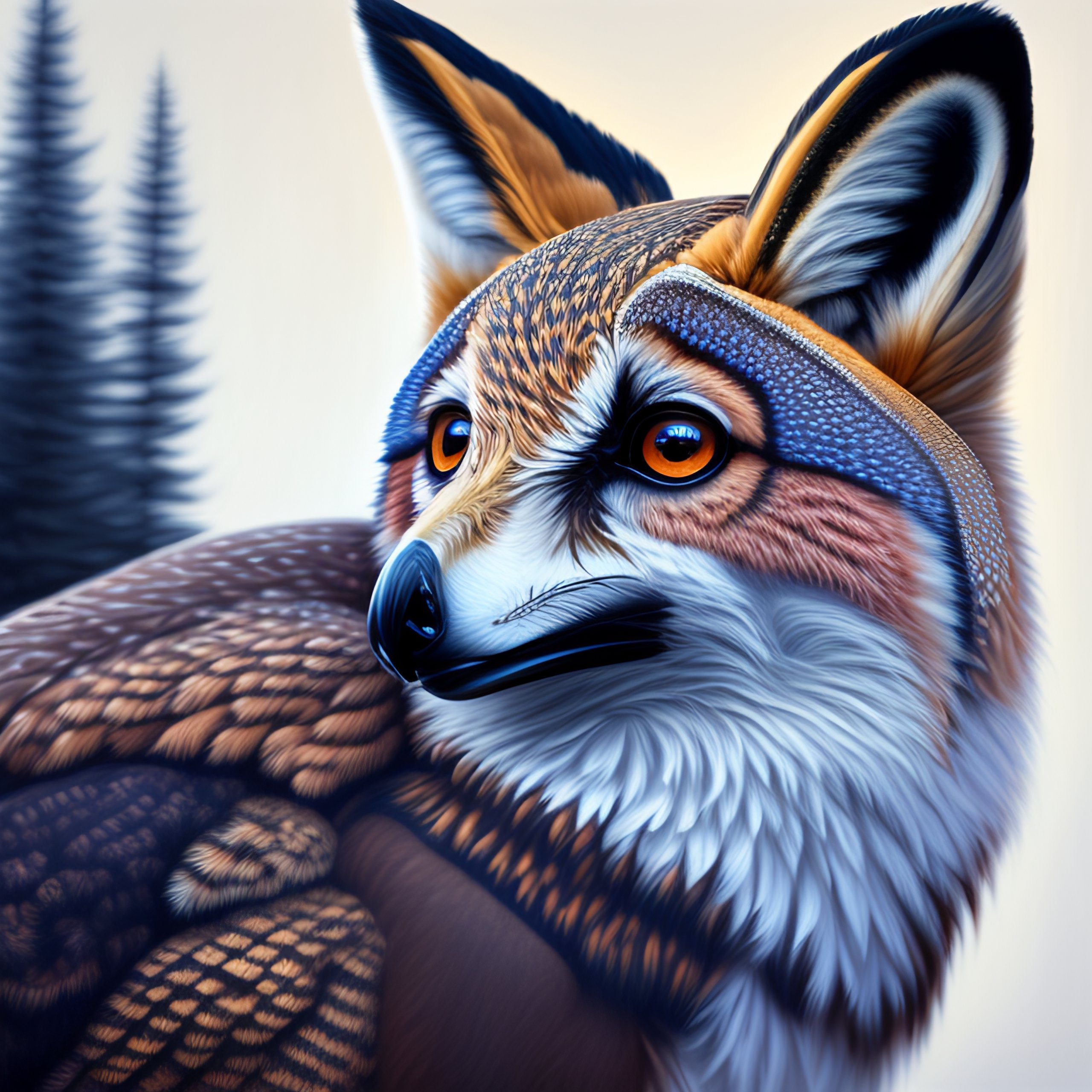 Lexica - A owl and a fox, drawing, big lines, photorealistic, hd