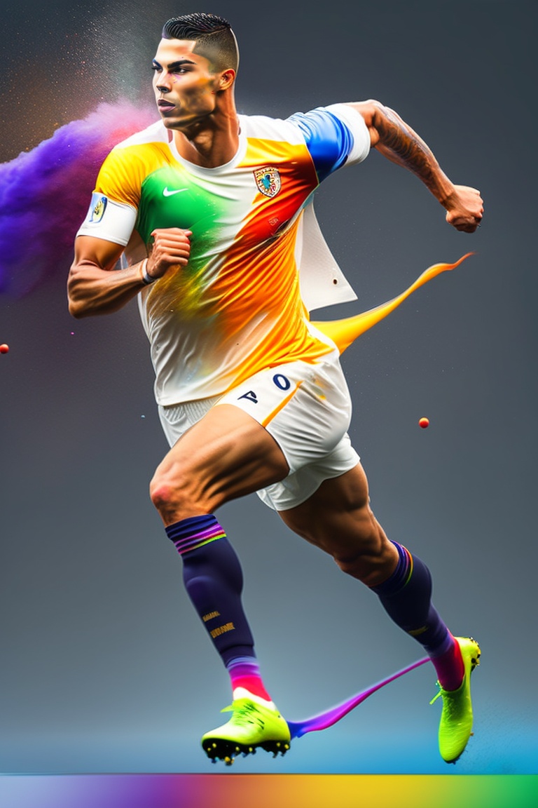 Lexica - Ronaldo running with a colorful splash of paint on his body ...