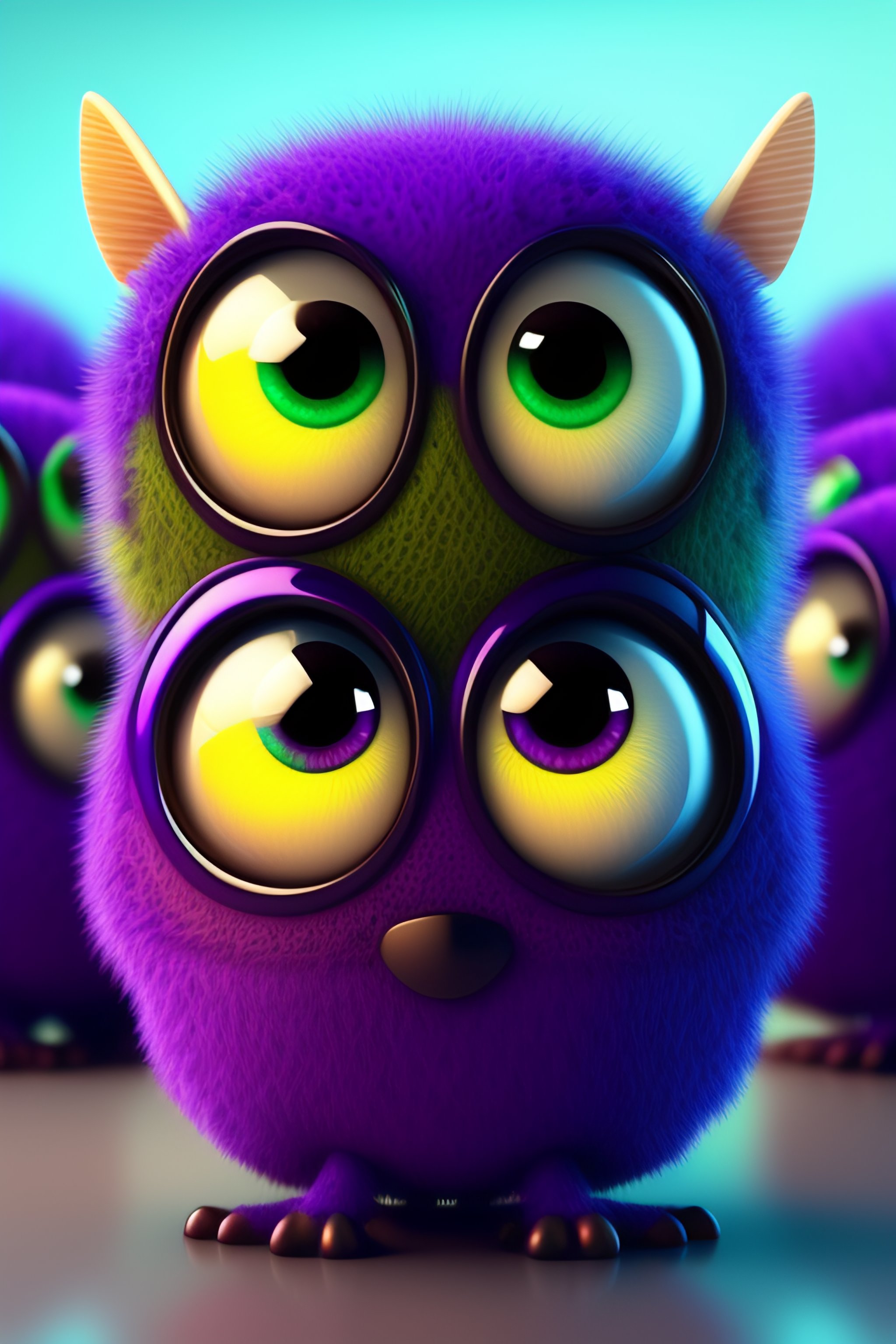 Lexica - One cute purple monster with big eyes debugging on a computer
