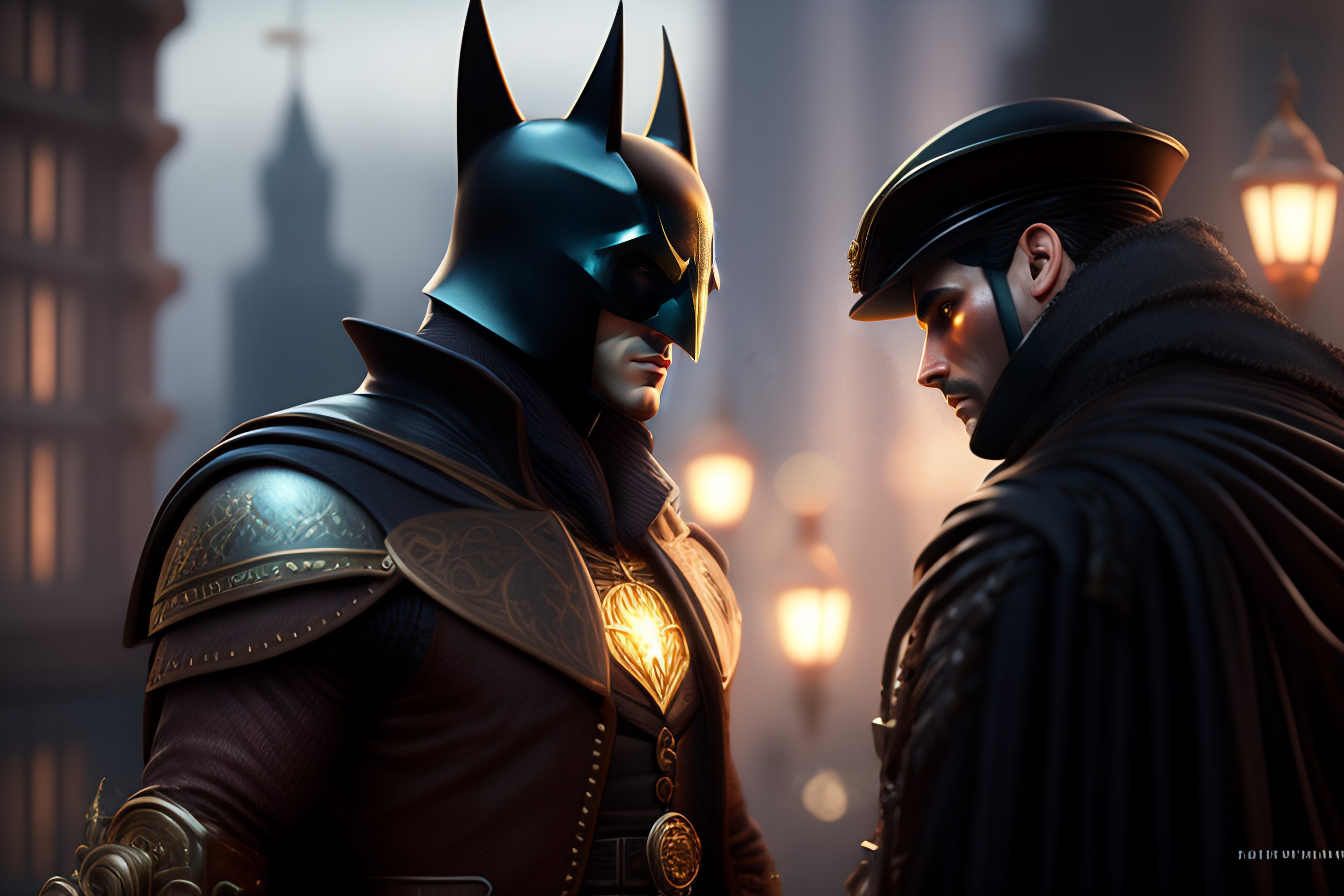 Lexica - Steampunk Batman, Gotham city, rooftops, art nouveau style ...