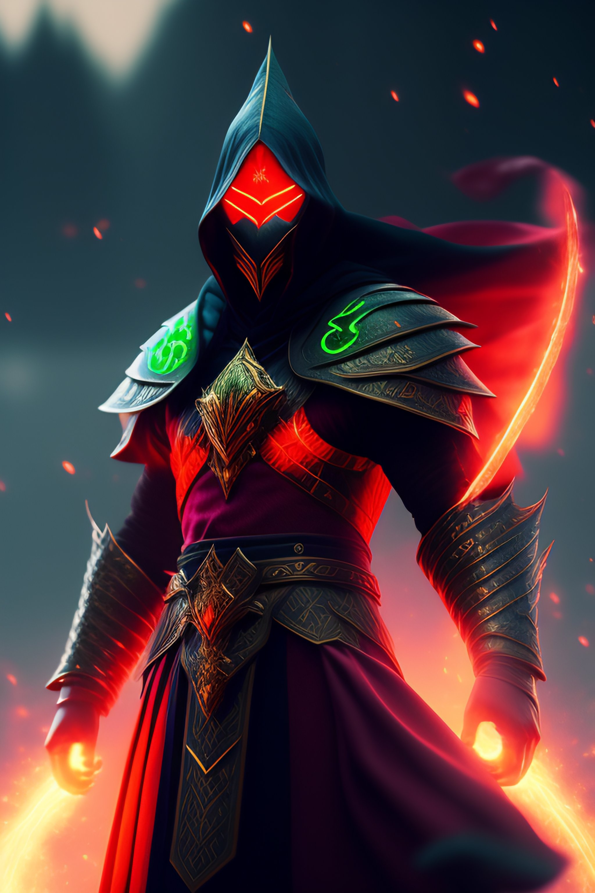 Lexica - Strange mask, wizard ,runes on clothing, daedric, thorned ...