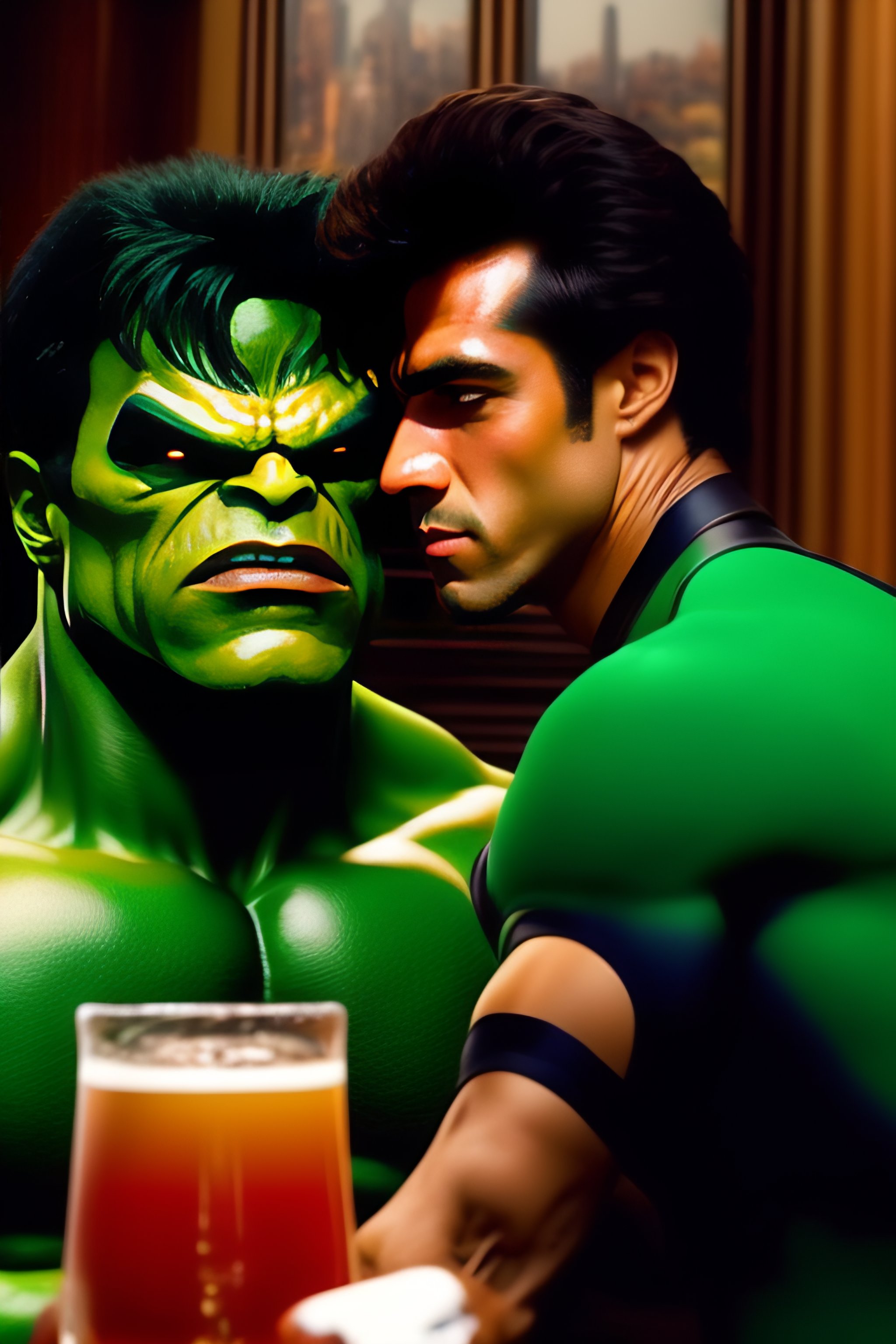 Lexica - Incredible hulk drinks beer with the spiderman