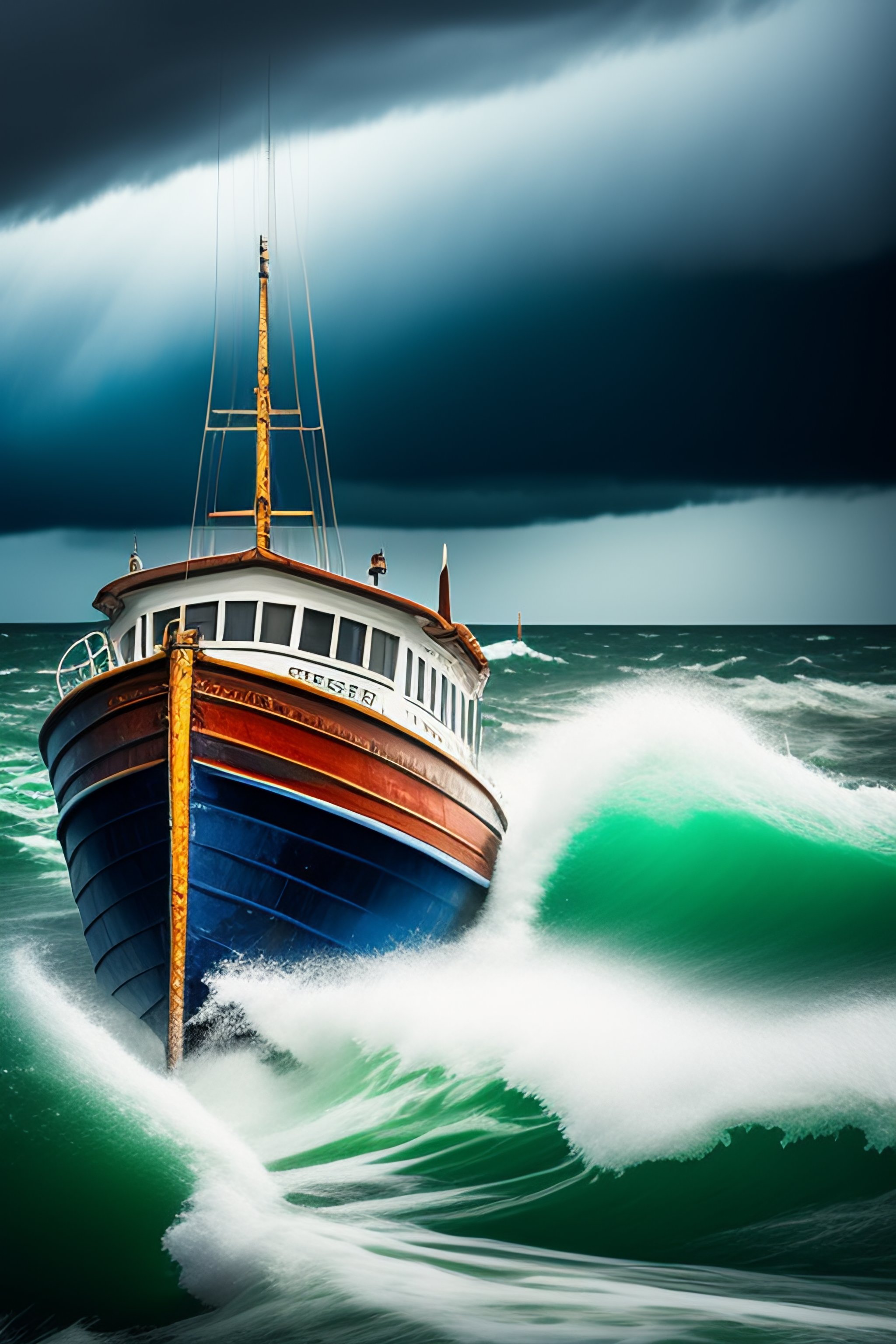 Lexica - Old boat in big storm, award winning painting