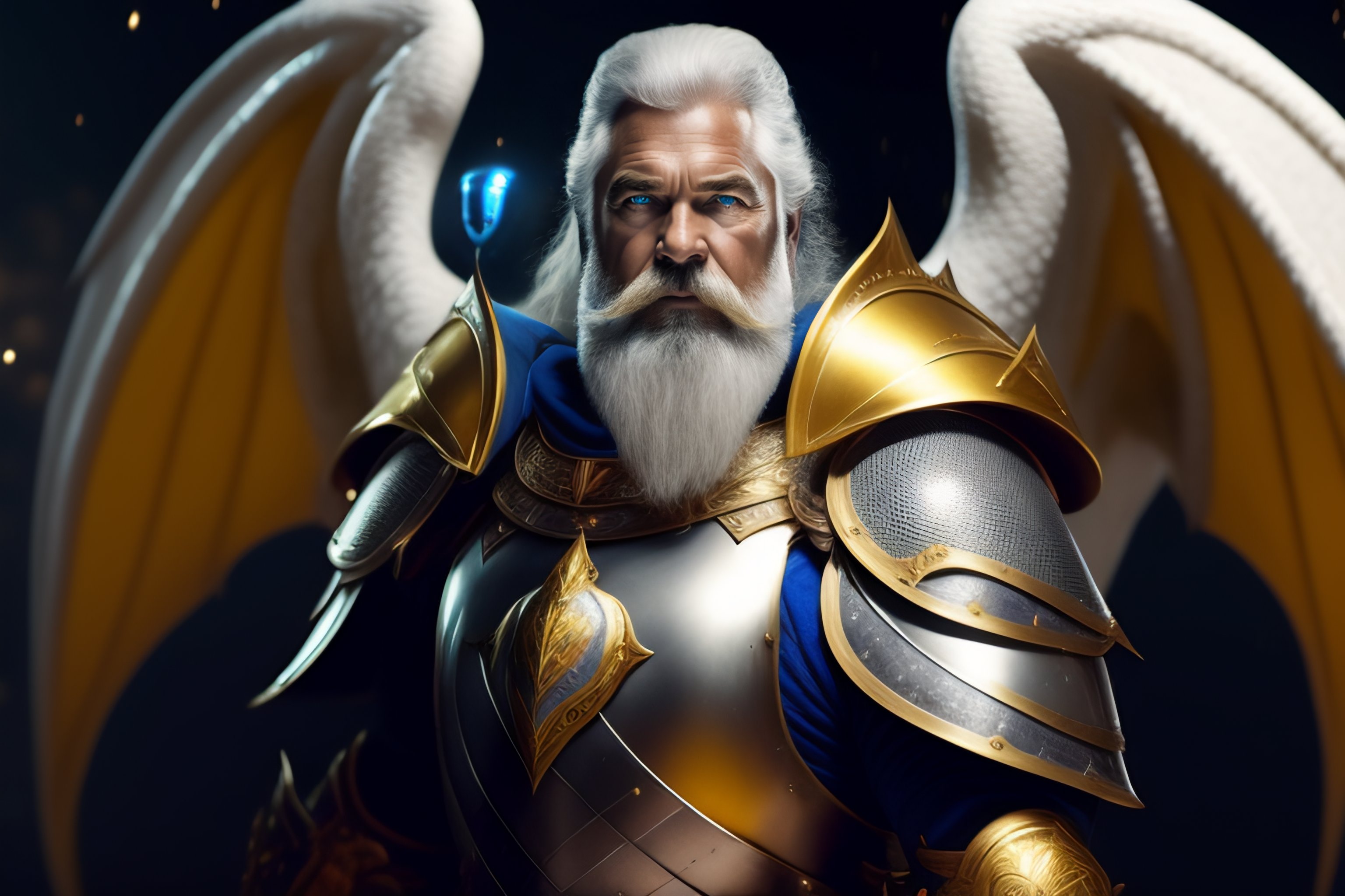 Lexica - 60 year old male white human, white bearded, using a golden ...