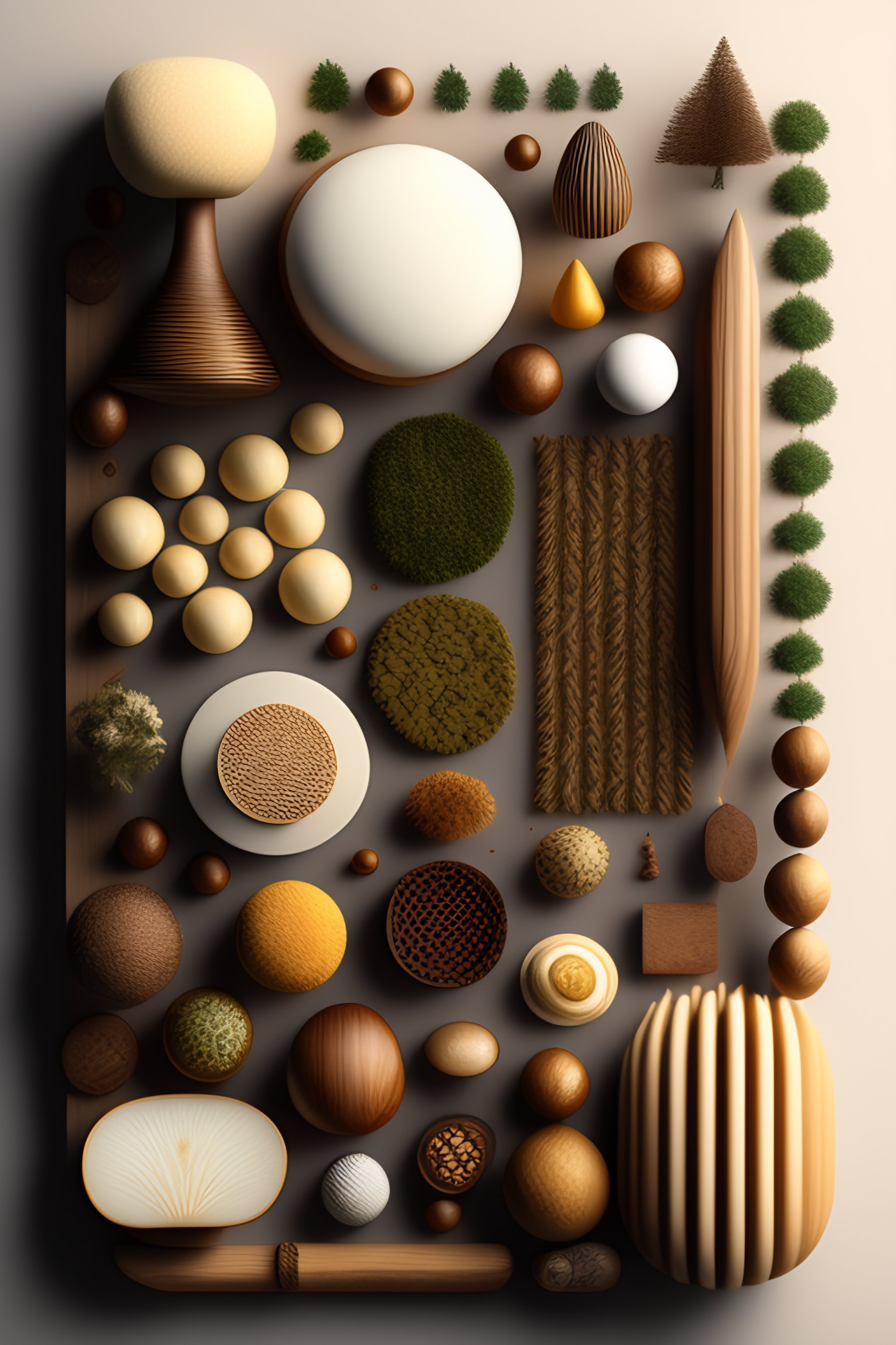 Lexica - 'Mushroom, Knolling, Knolling layout, Earth tones, Natural ...