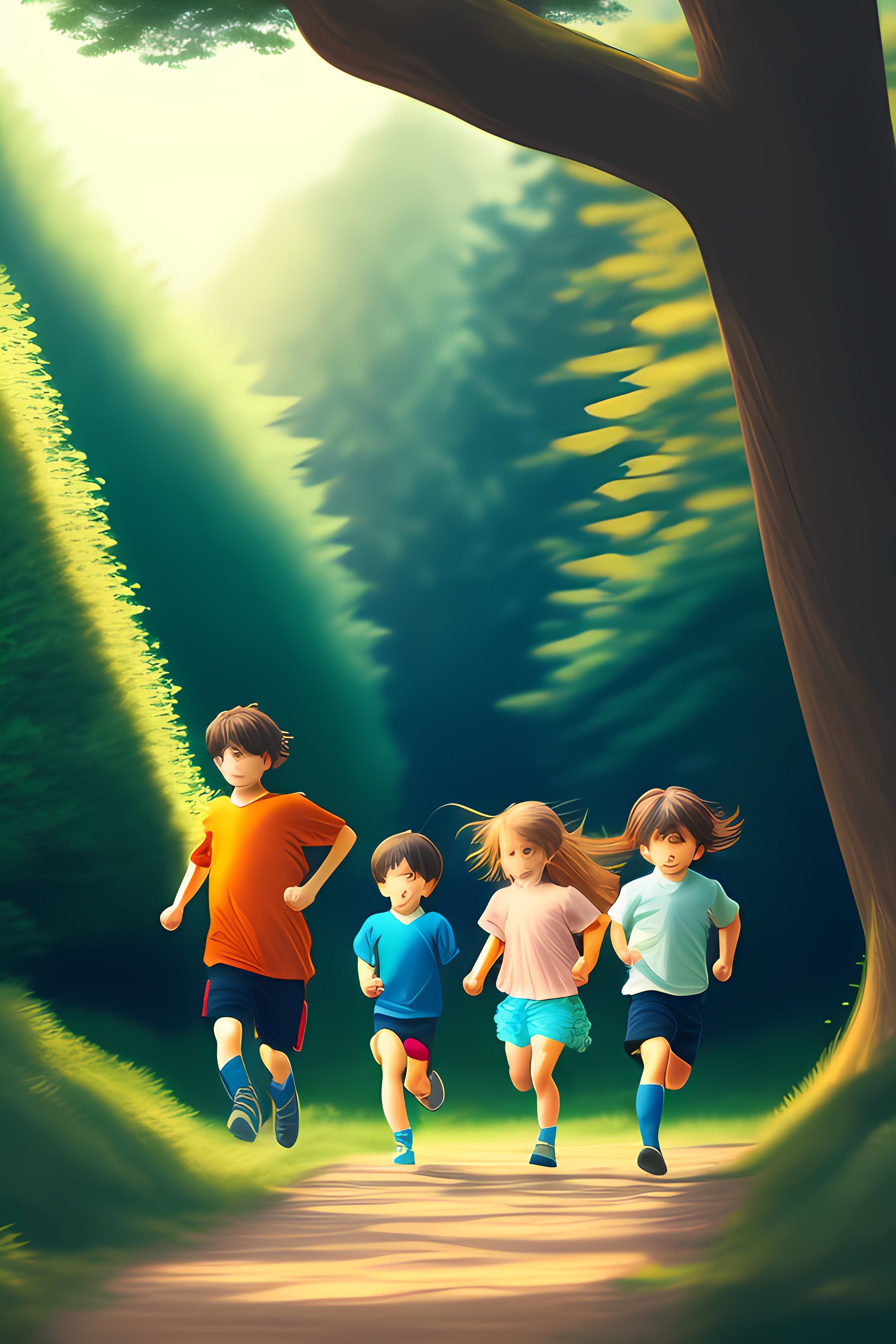 Lexica - Studio ghibli style. Classic Wind mill wood. Forest. 5 kids ...