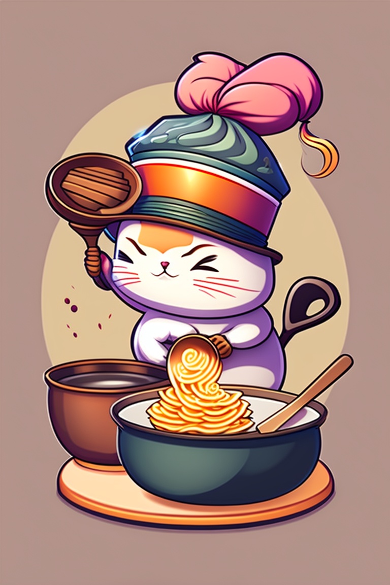 Lexica - Cat chef making ramen, cartoon style, comic style, manga style