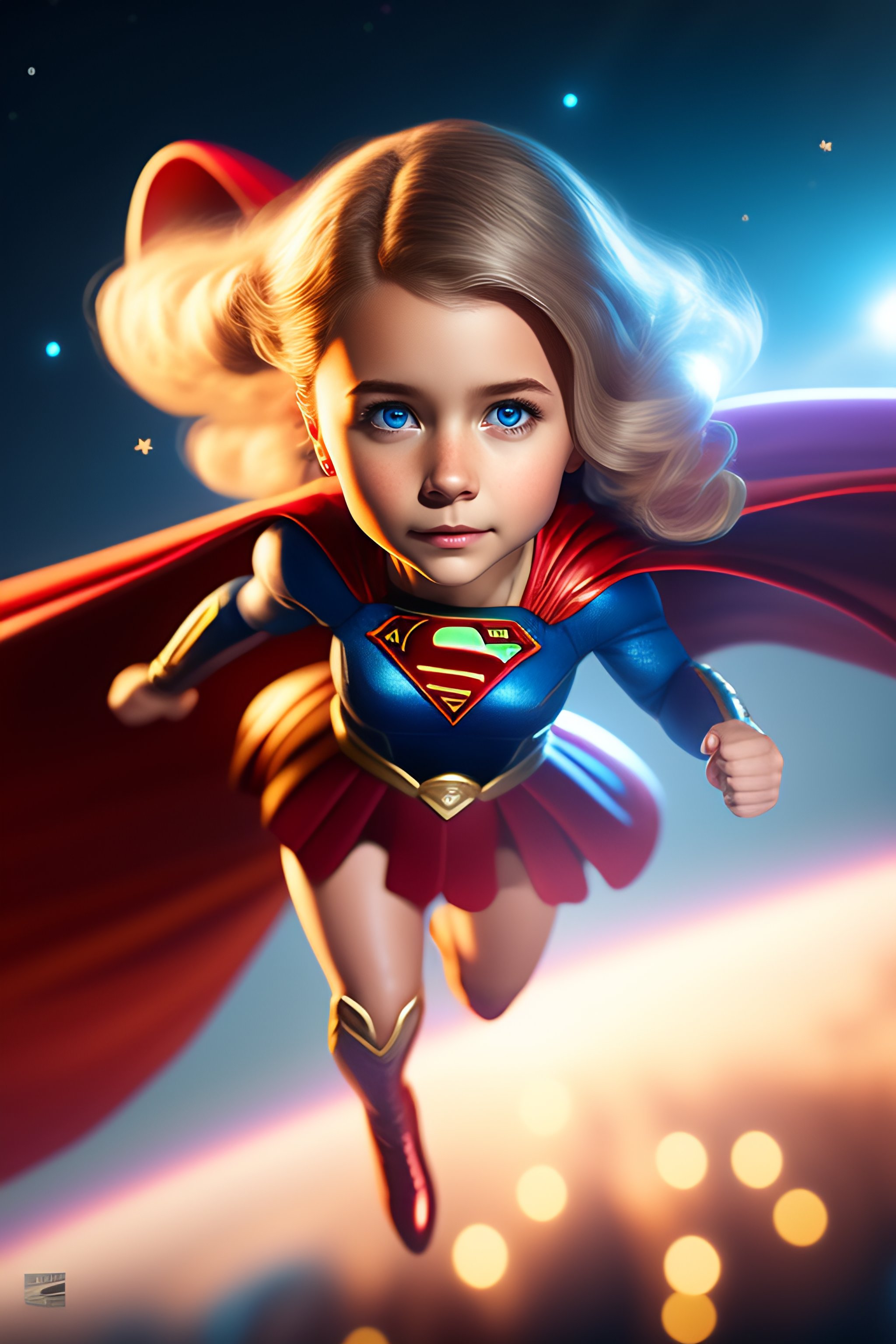 Lexica - Supergirl flying in space ,unreal engine, cozy indoor lighting ...