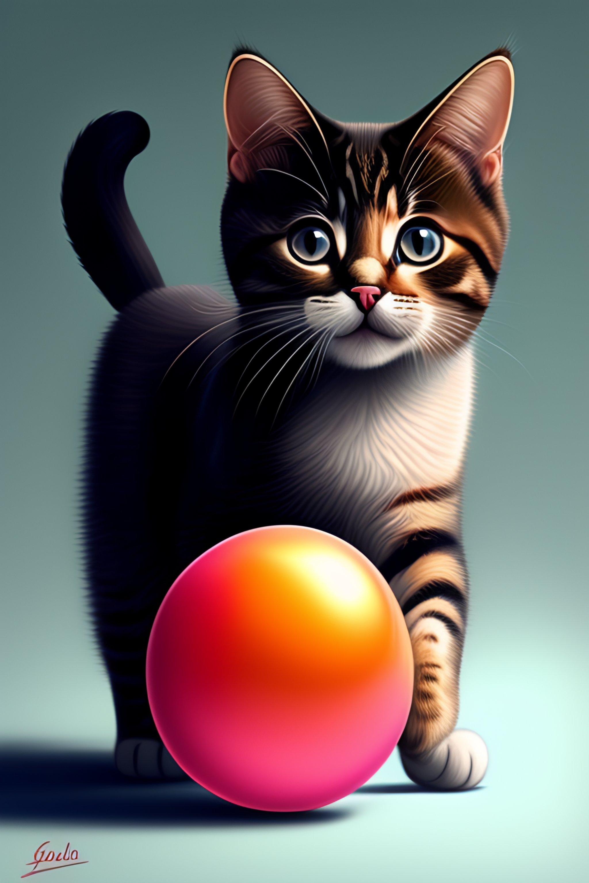 Lexica - Cute cat drawing playing with ball